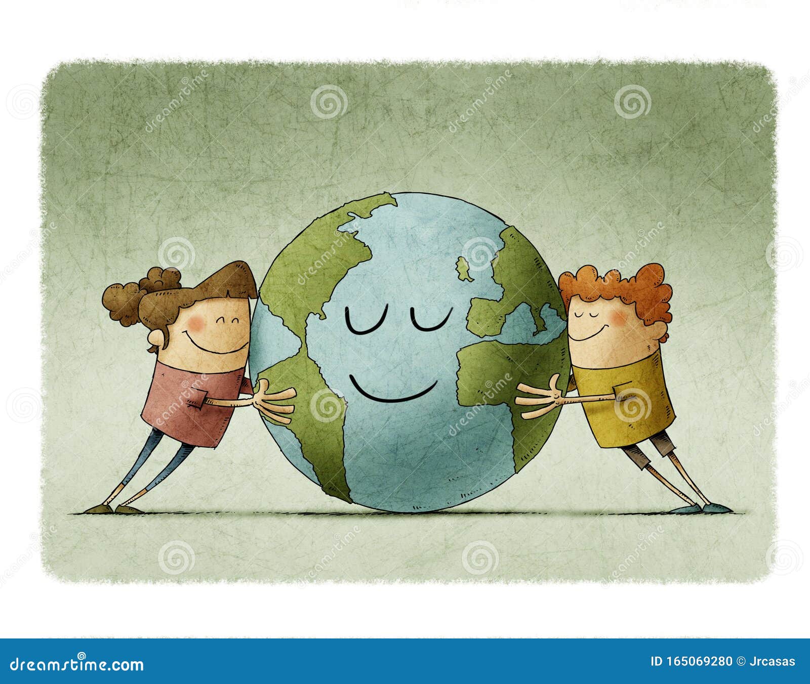 Children Affectionately Hug a Planet Earth that Smiles Stock ...