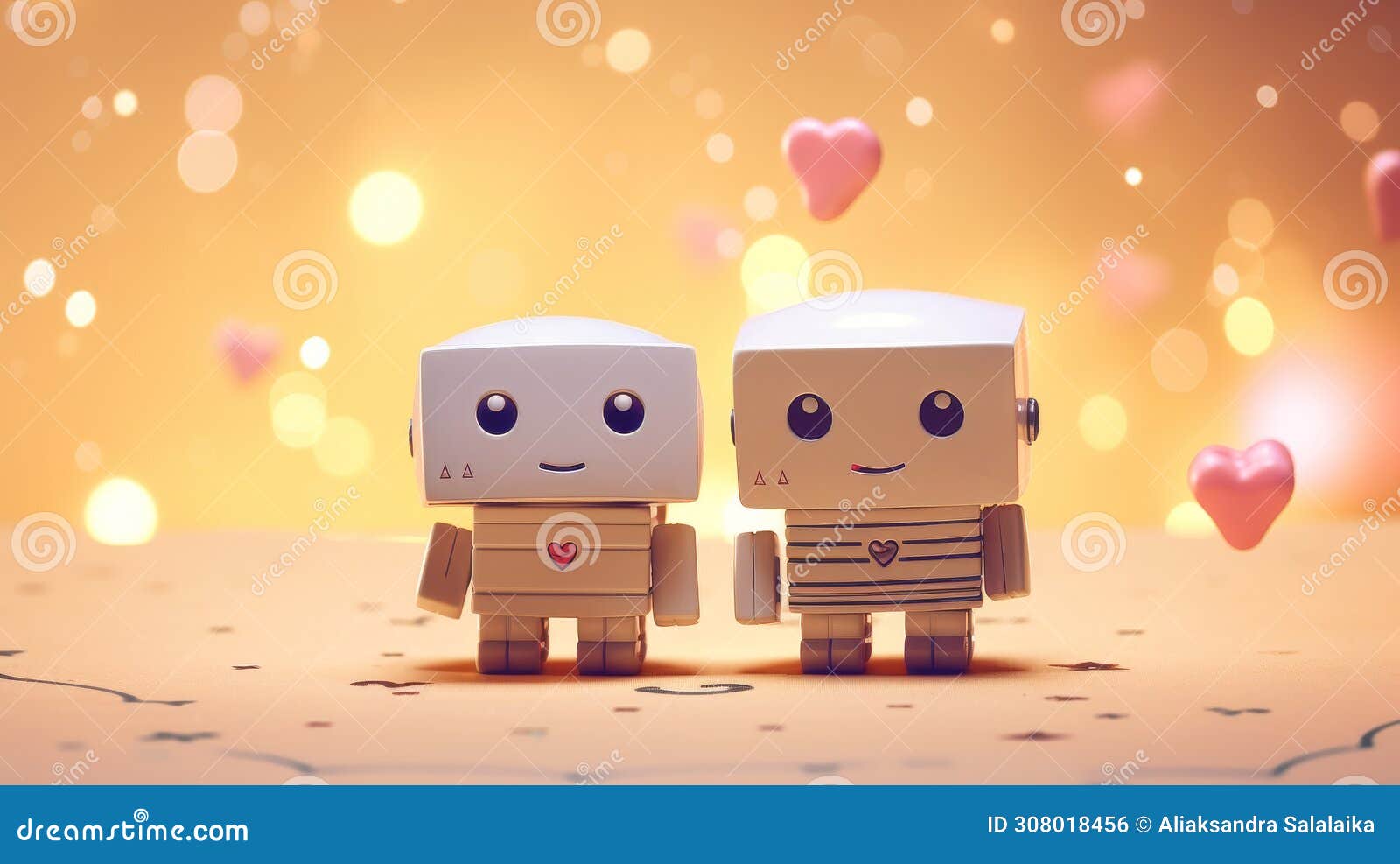 Two Adorable Robot Characters Facing Each Other in 3d Style on Beige ...