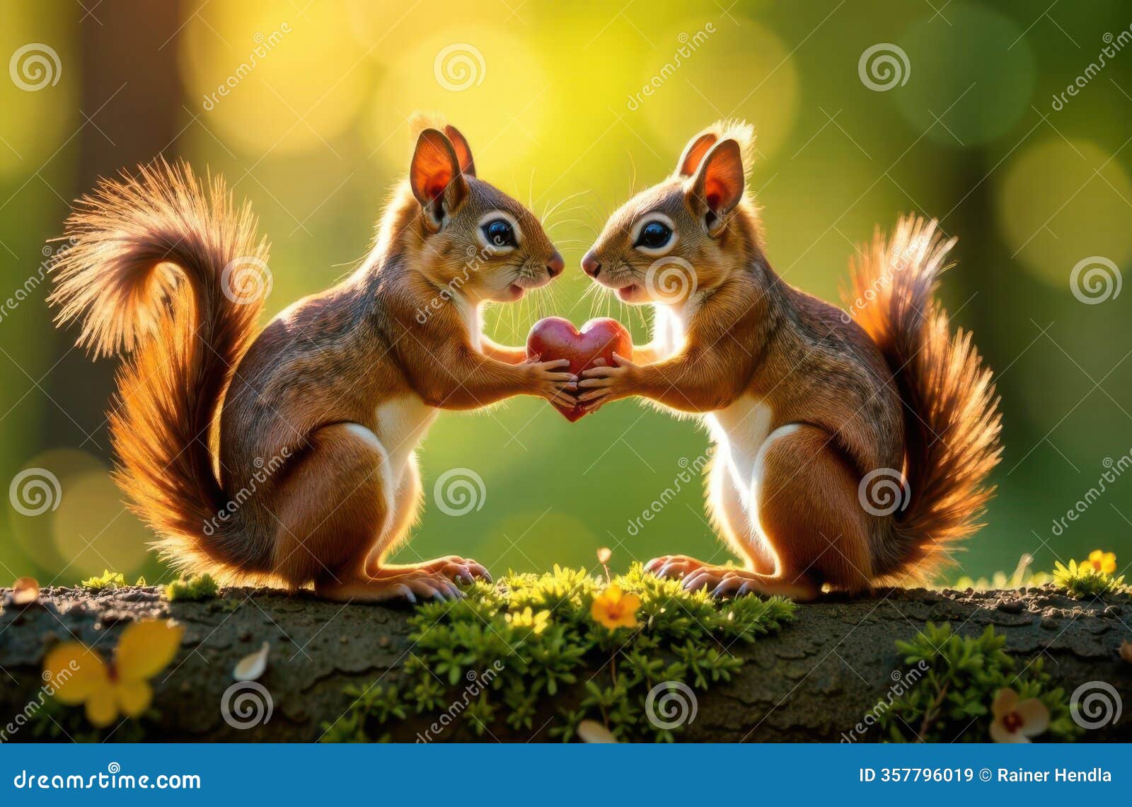 Squirrels Exchanging a Heart in a Vibrant Forest Setting Stock Image ...