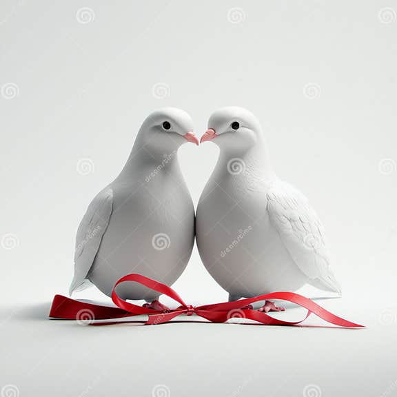 Two Adorable White Doves with a Red Ribbon Symbolizing Love and ...