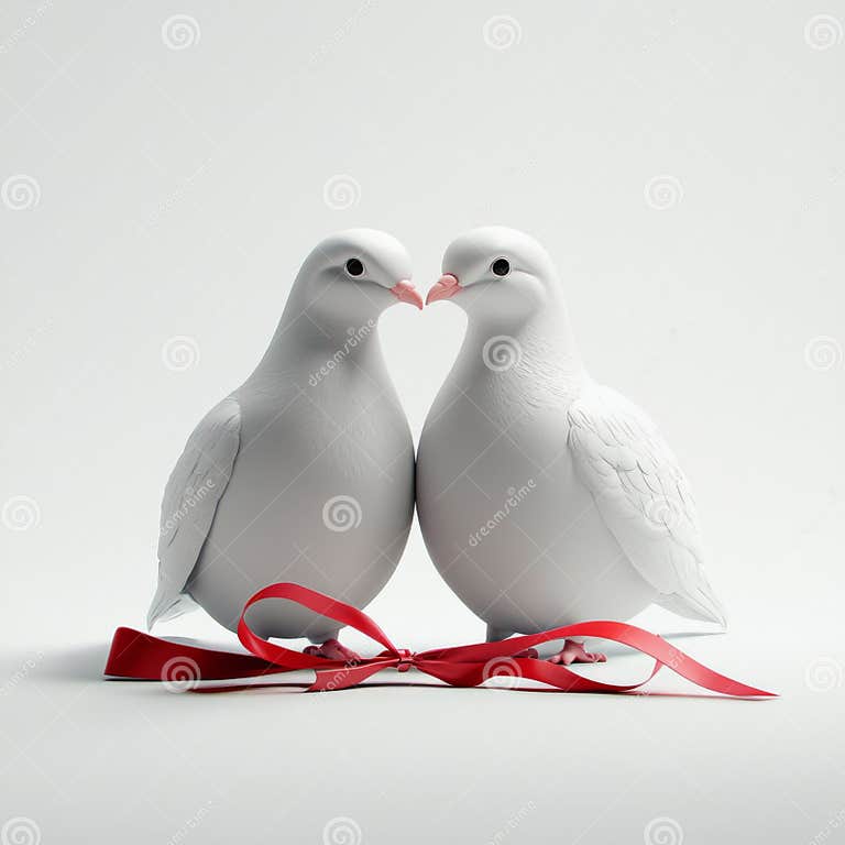 Two Adorable White Doves with a Red Ribbon Symbolizing Love and ...