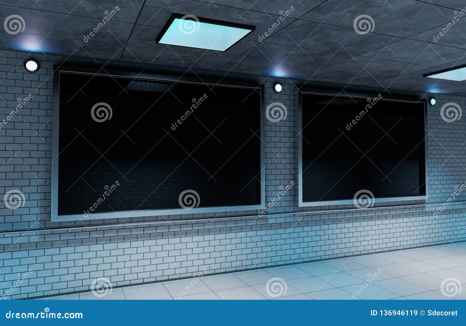 Two Advertisement Billboard in Subway Station 3d Rendering Stock ...