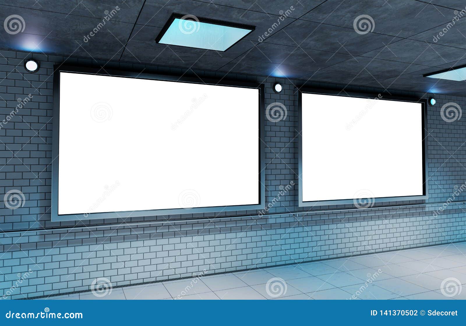 Two Advertisement Billboard in Subway Station 3d Rendering Stock ...