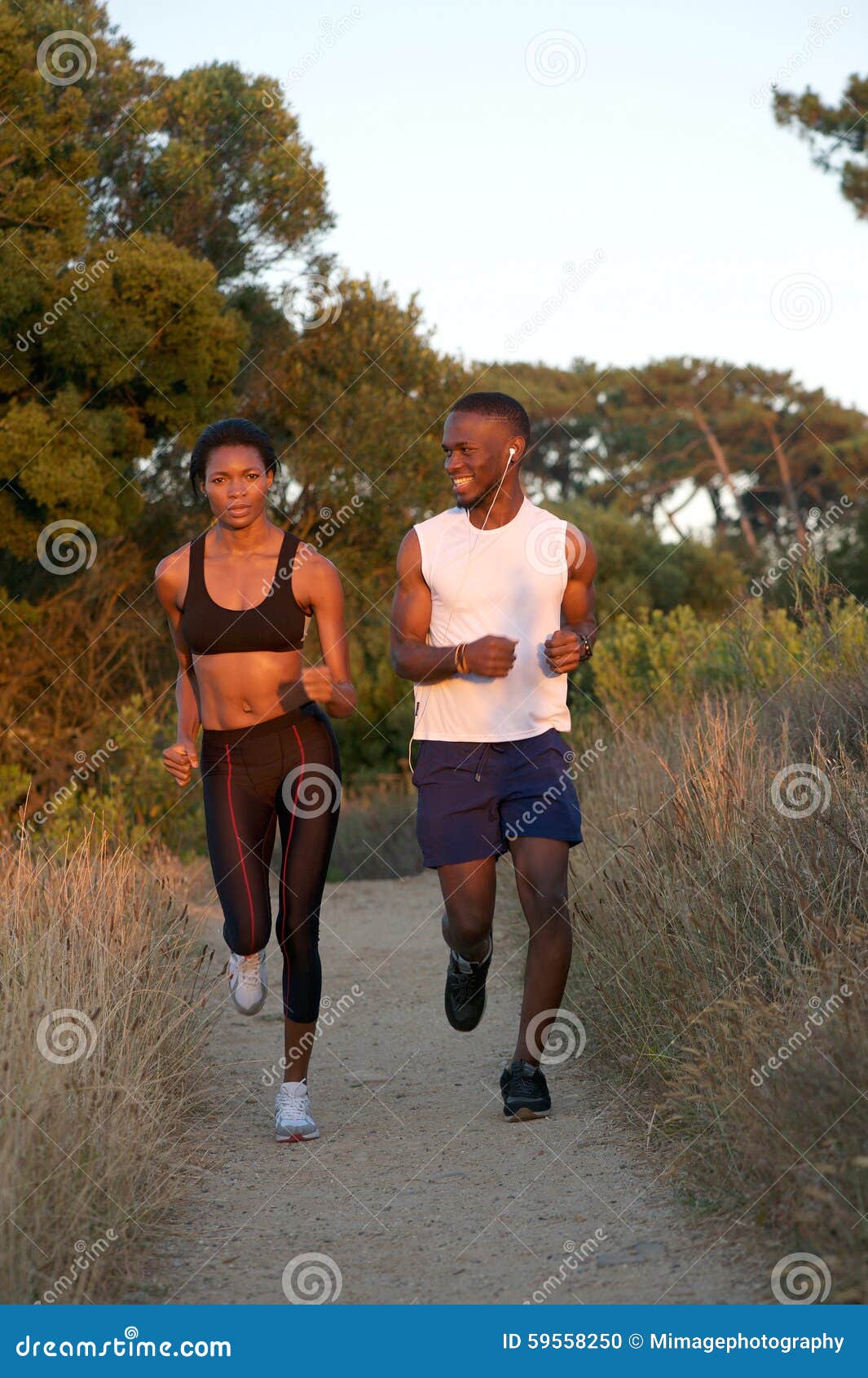 Two African American Runners Exercising Outdoors Stock Photo - Image of ...