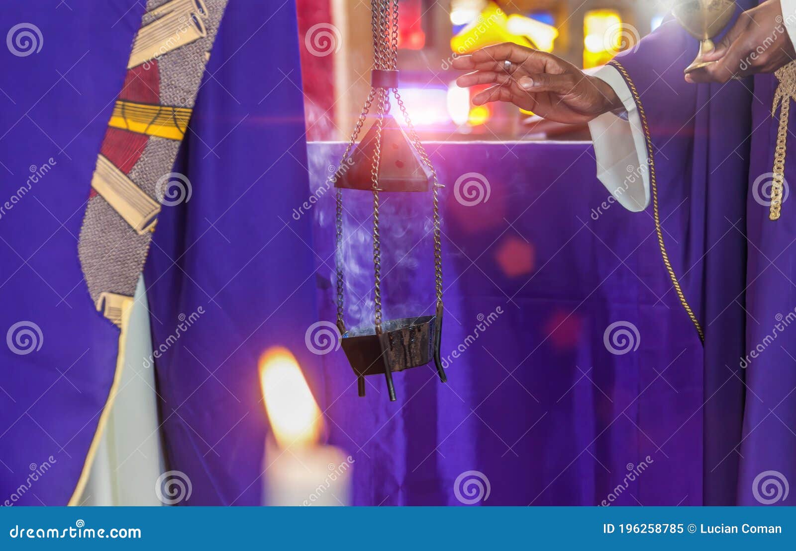 African priest stock image. Image of burn, cross, candle - 196258785