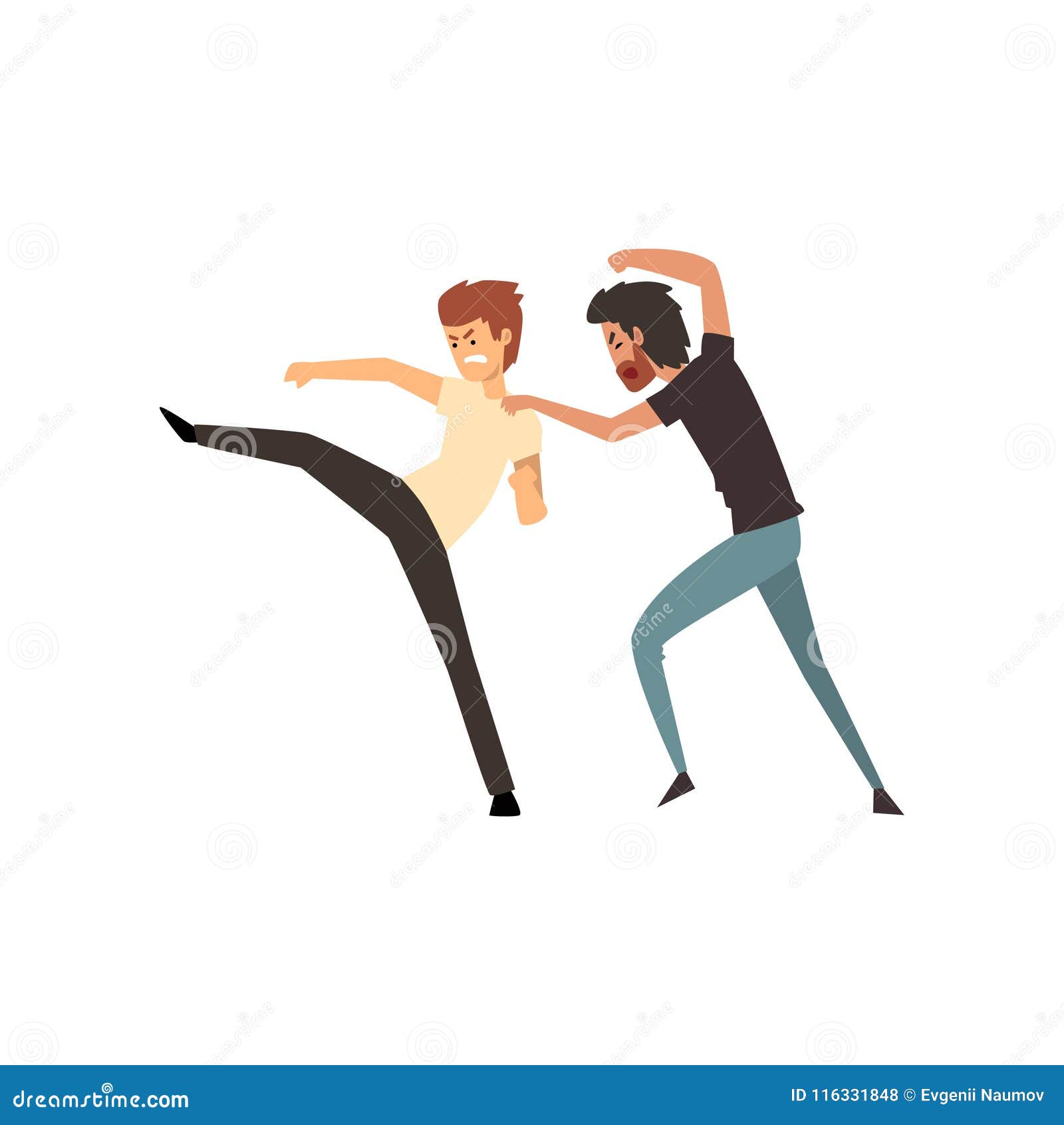 Two Aggressive Men Fighting Vector Illustration on a White Background ...