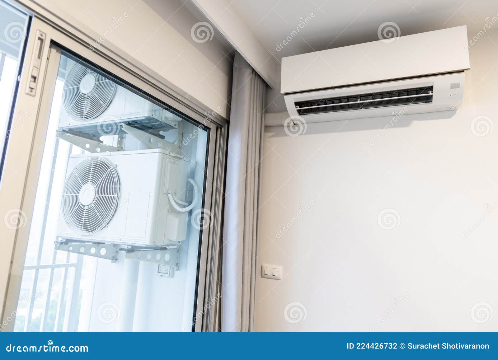 Two Air Conditioning Compressors are Hung on Wall Stock Photo - Image ...