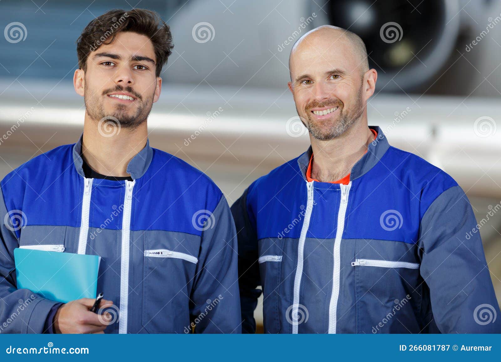 Two Aircraft Assembling Team Posing Stock Image - Image of airline ...