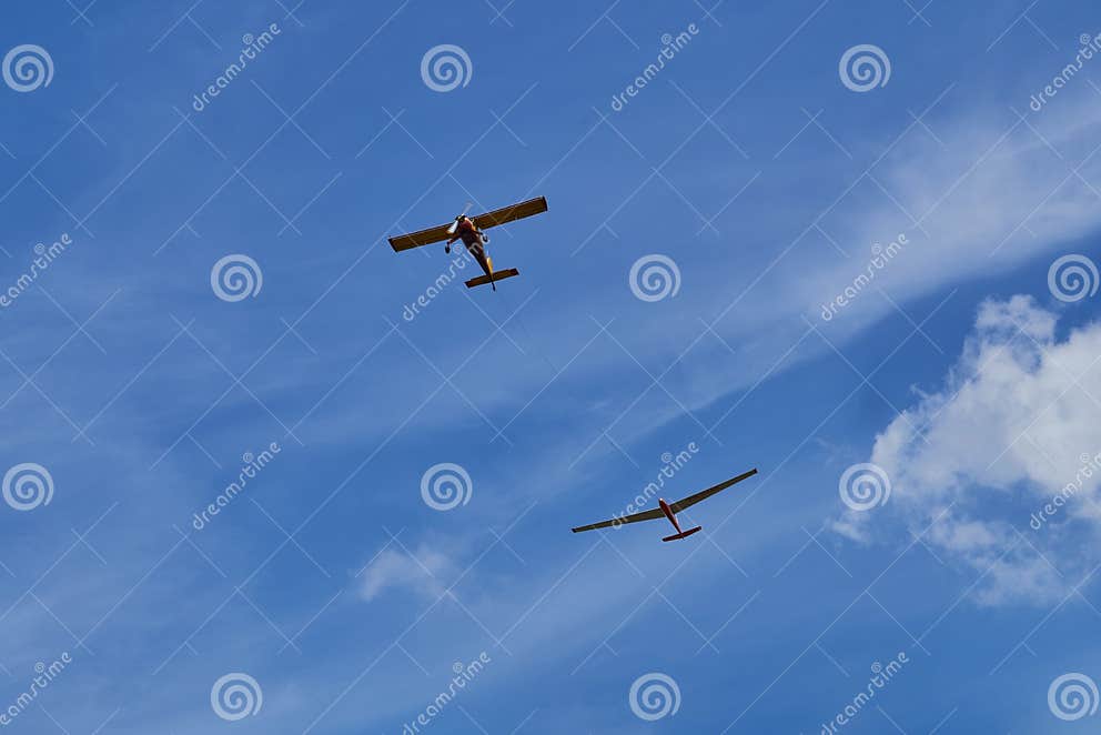 Two Aircraft Flying in the Blue Sky. Stock Image - Image of aircraft ...