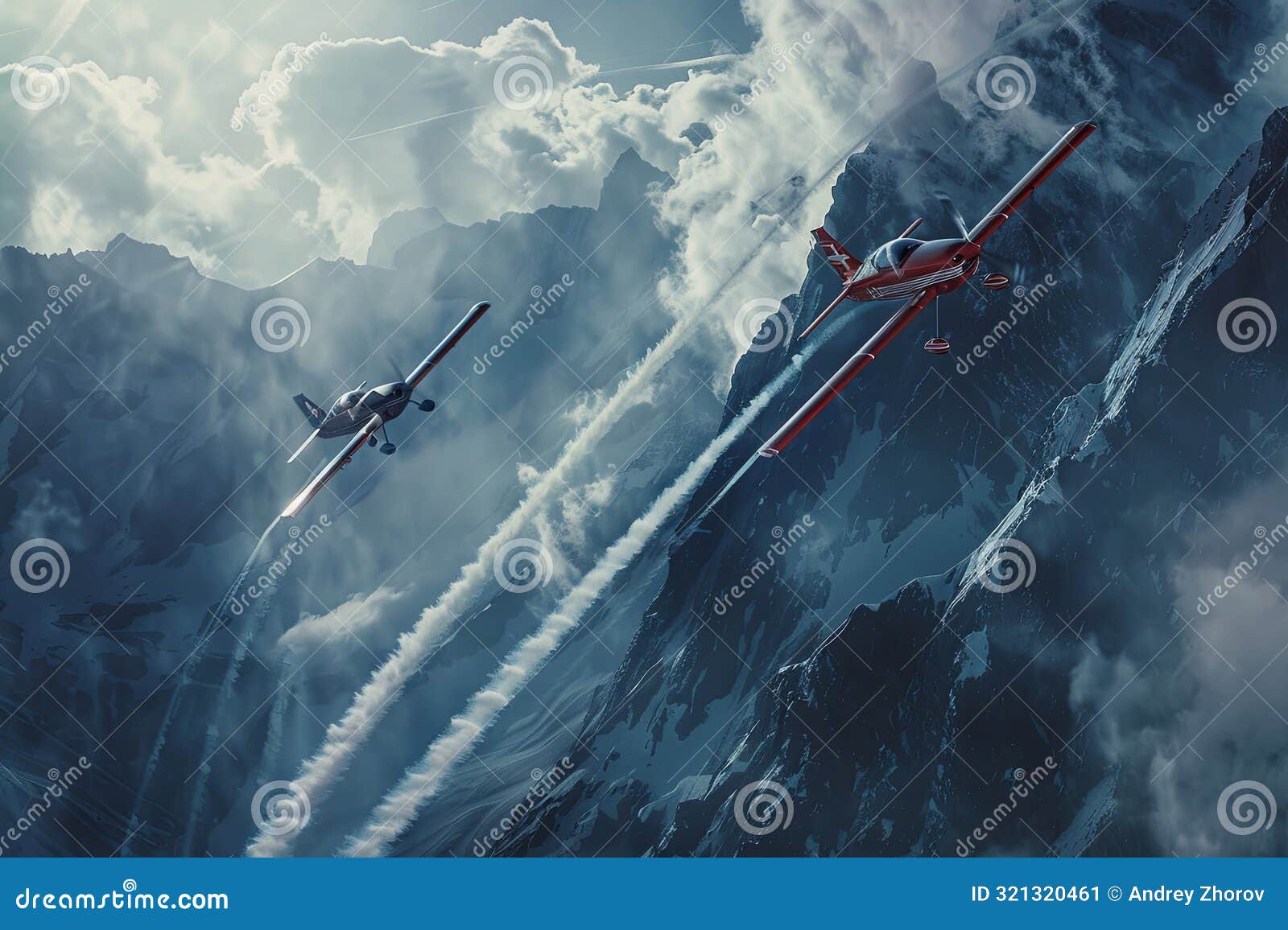 Two Airplanes Fly in Formation, Performing Synchronized Loop-the-loops ...