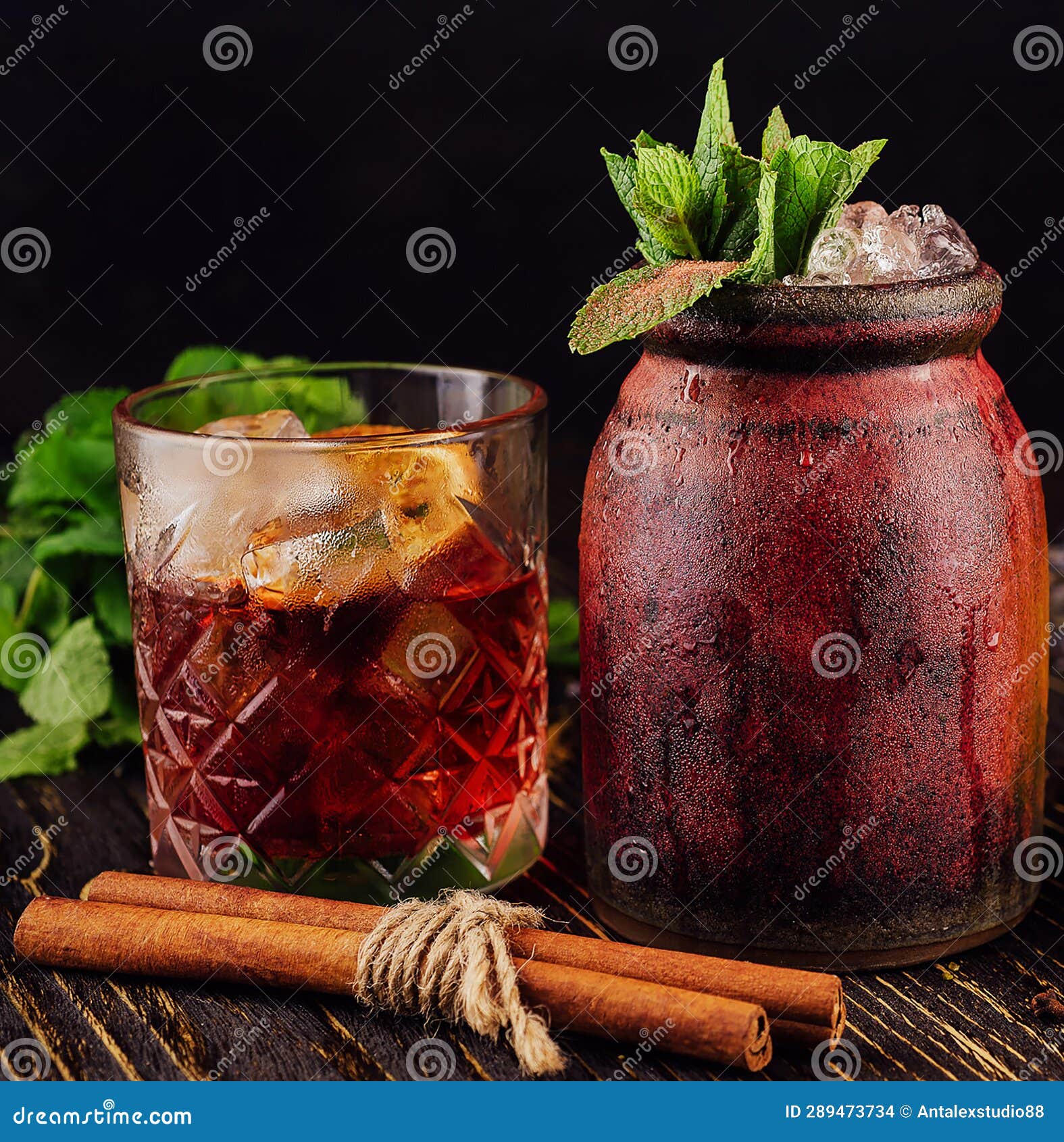 Two Alcoholic Cocktails with Old-fashioned Glasses Stock Photo - Image ...