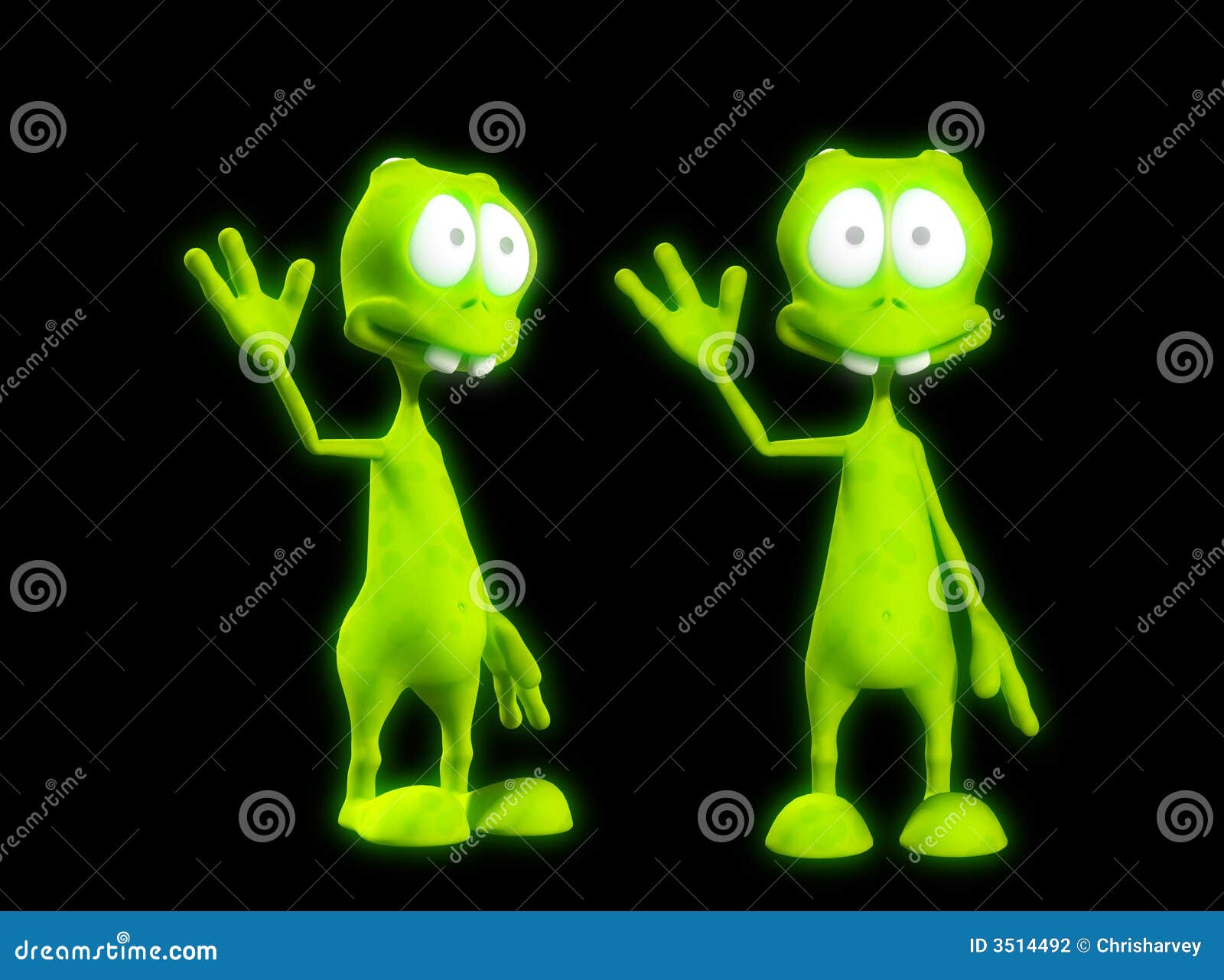 Two Alien s Waving stock illustration. Illustration of color - 3514492