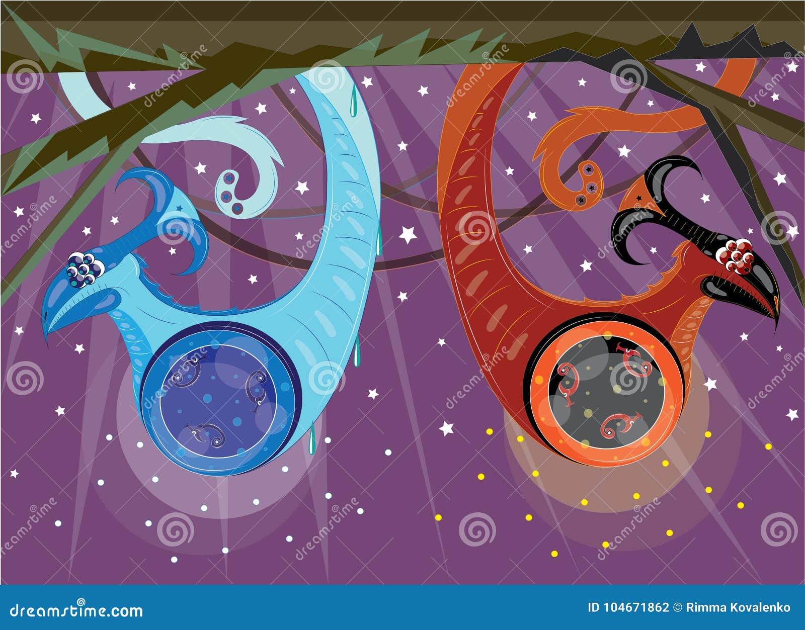Two Alien Snakes Ice and Fire Stock Vector - Illustration of reptile ...
