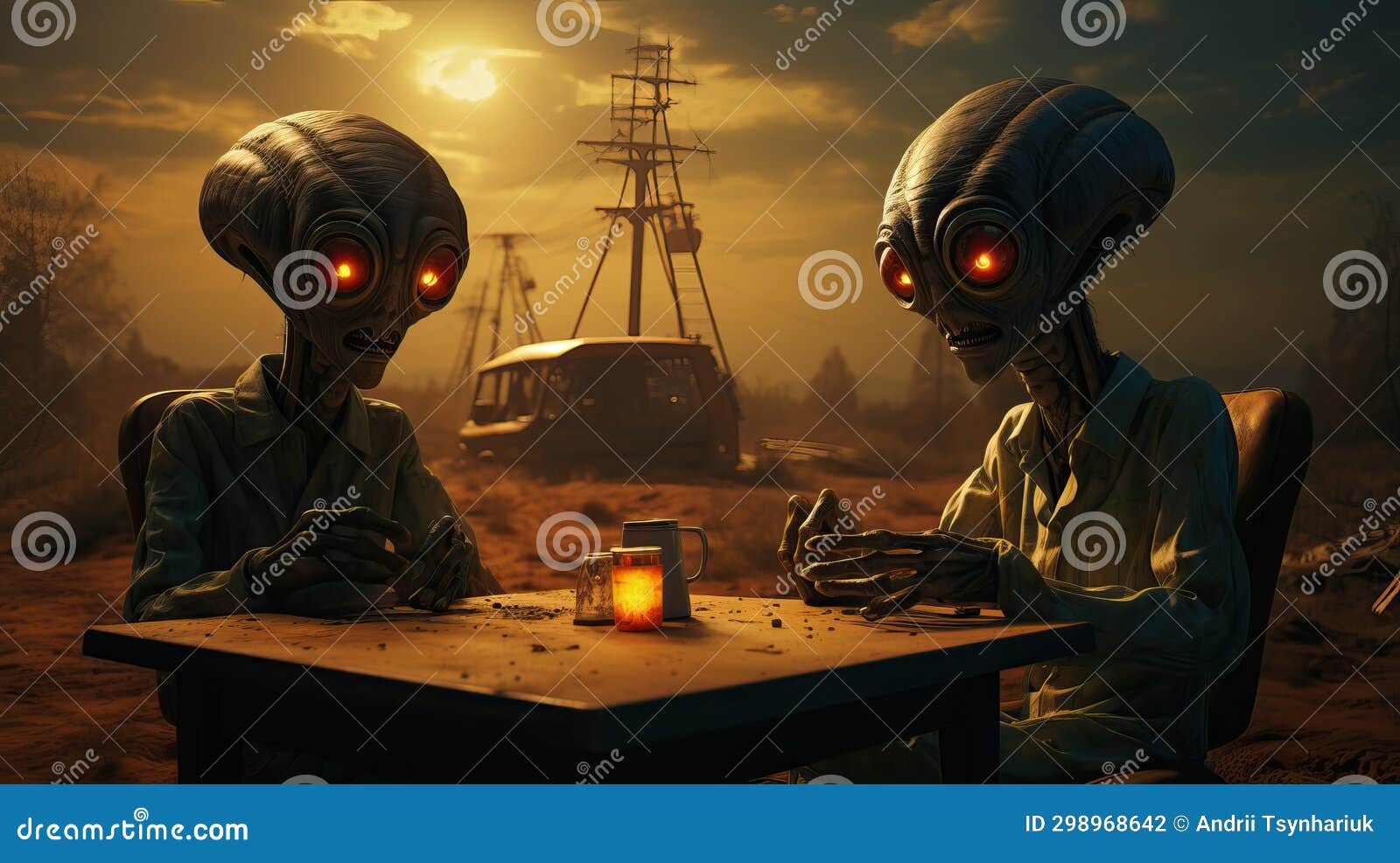 Two Aliens are Sitting at the Table. Stock Illustration - Illustration ...