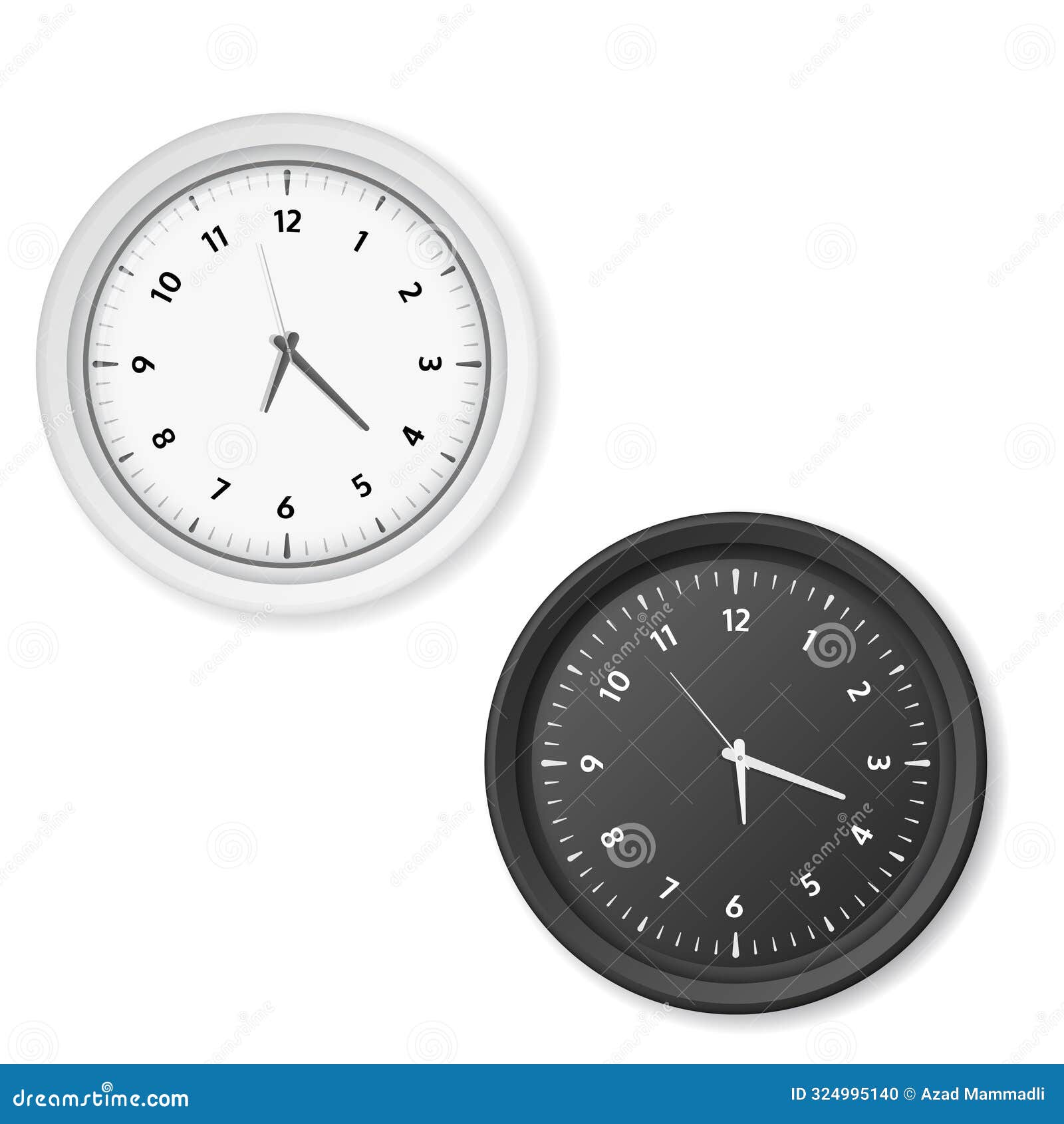 Two Analog Wall Clocks, One White and One Black, Showing Different ...