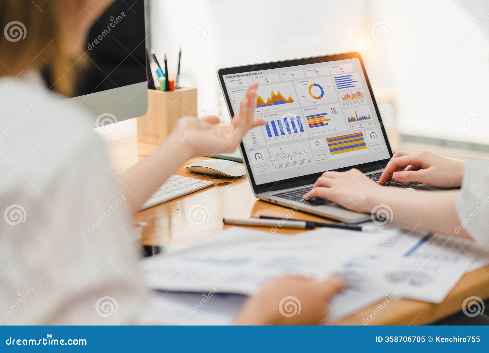 Two Analyst Women Using KPI Dashboard for Data Analytics. Digital Data ...