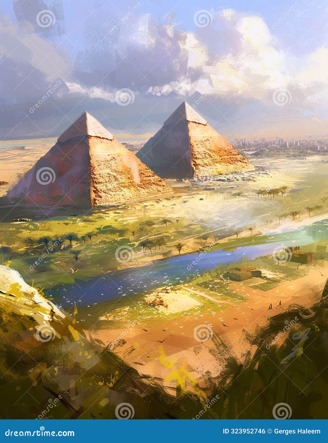 Two Ancient Pyramids in the Egyptian Desert Landscape Stock ...