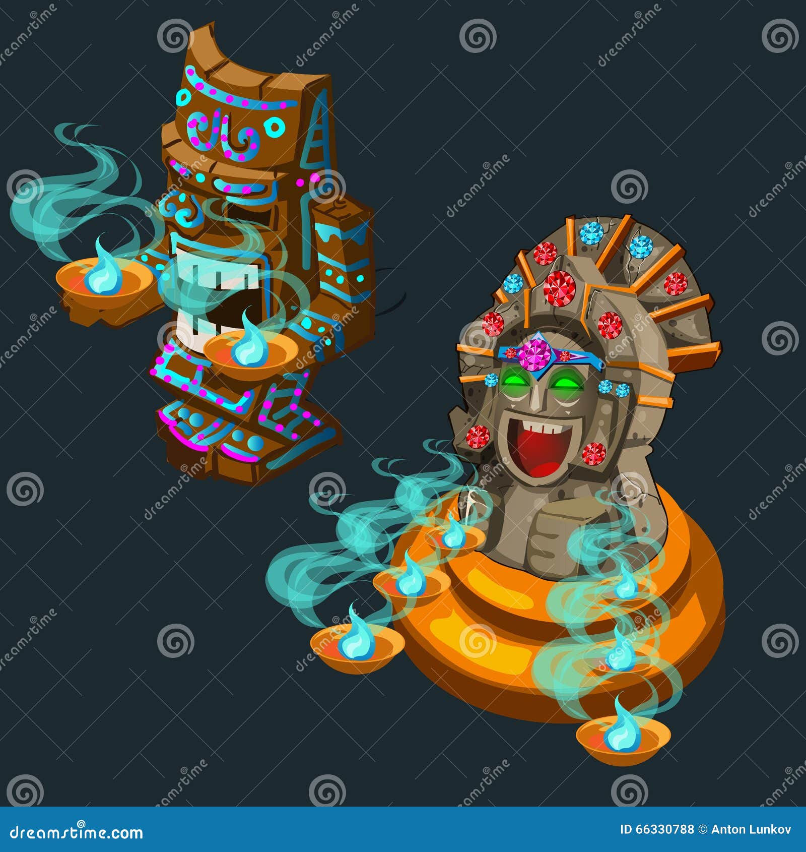 Ancient Ritual Stone Of The Pyramid And Symbols Cartoon Vector ...