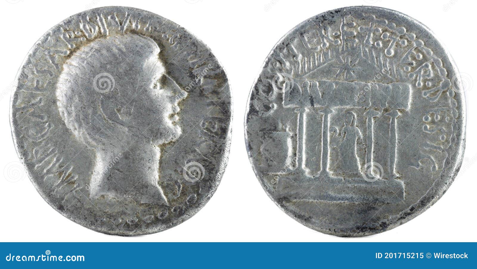 Ancient Roman Silver Denarius Coins of Emperor Augustus Stock Image ...