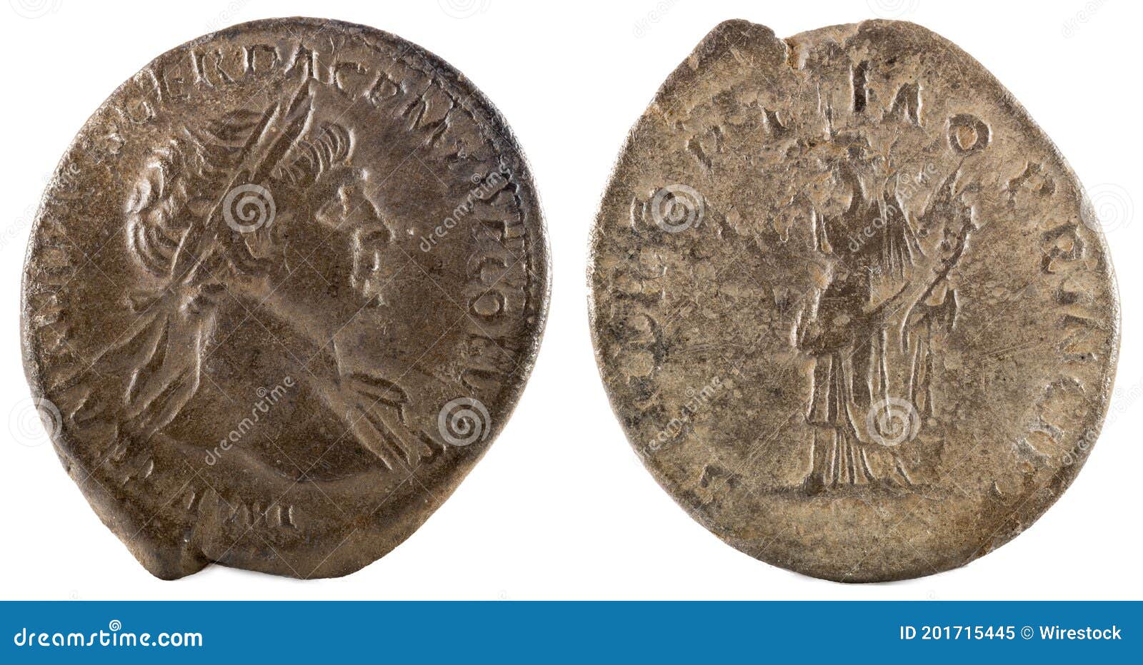 Ancient Roman Silver Denarius Coins of Emperor Trajan Stock Image ...