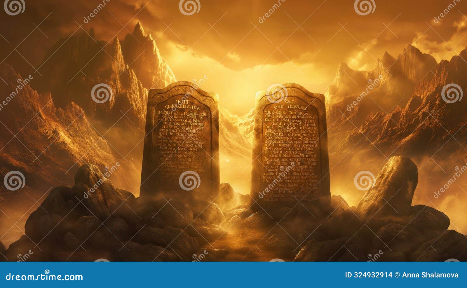Two Ancient Tablets with Biblical Commandments Illuminated by Golden ...