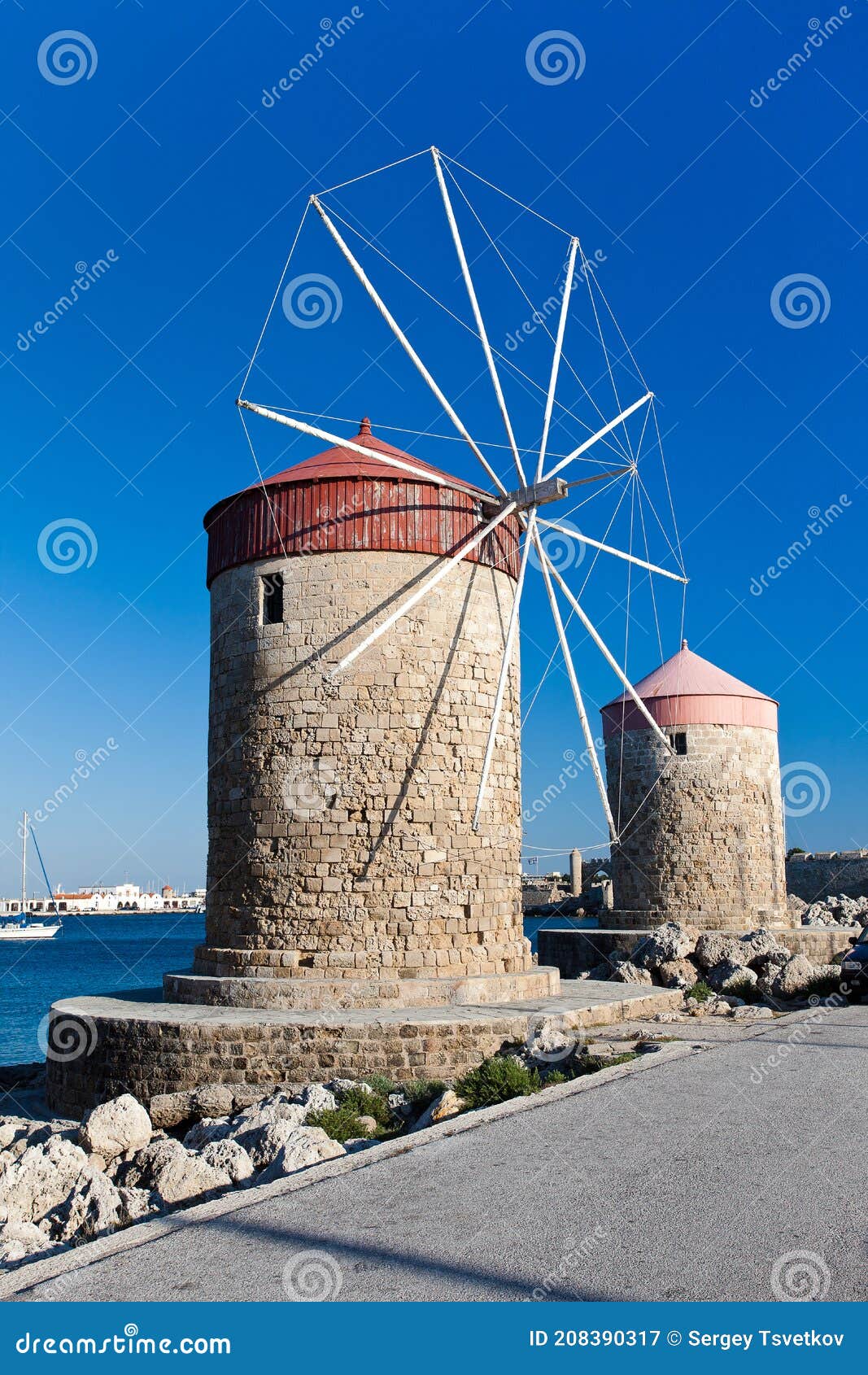 Ancient Windmill in the Harbour of Rhodes Editorial Photography - Image ...