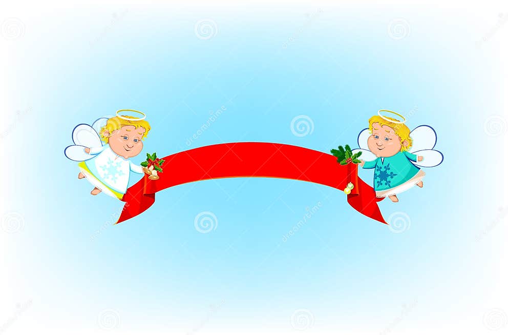 Two Angels Flying and Holding a Banner Stock Illustration ...