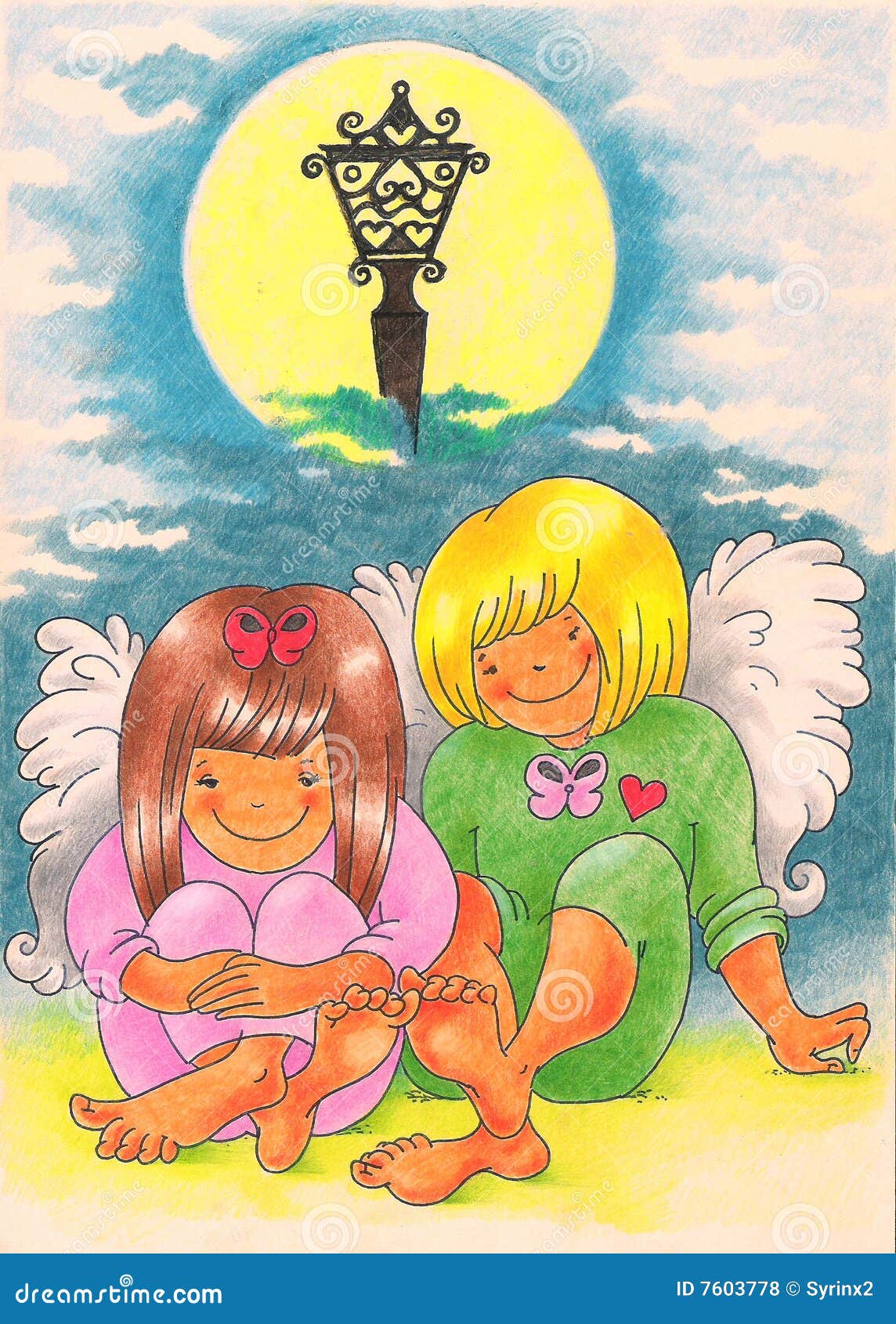 Two angels in love stock illustration. Illustration of valentine - 7603778