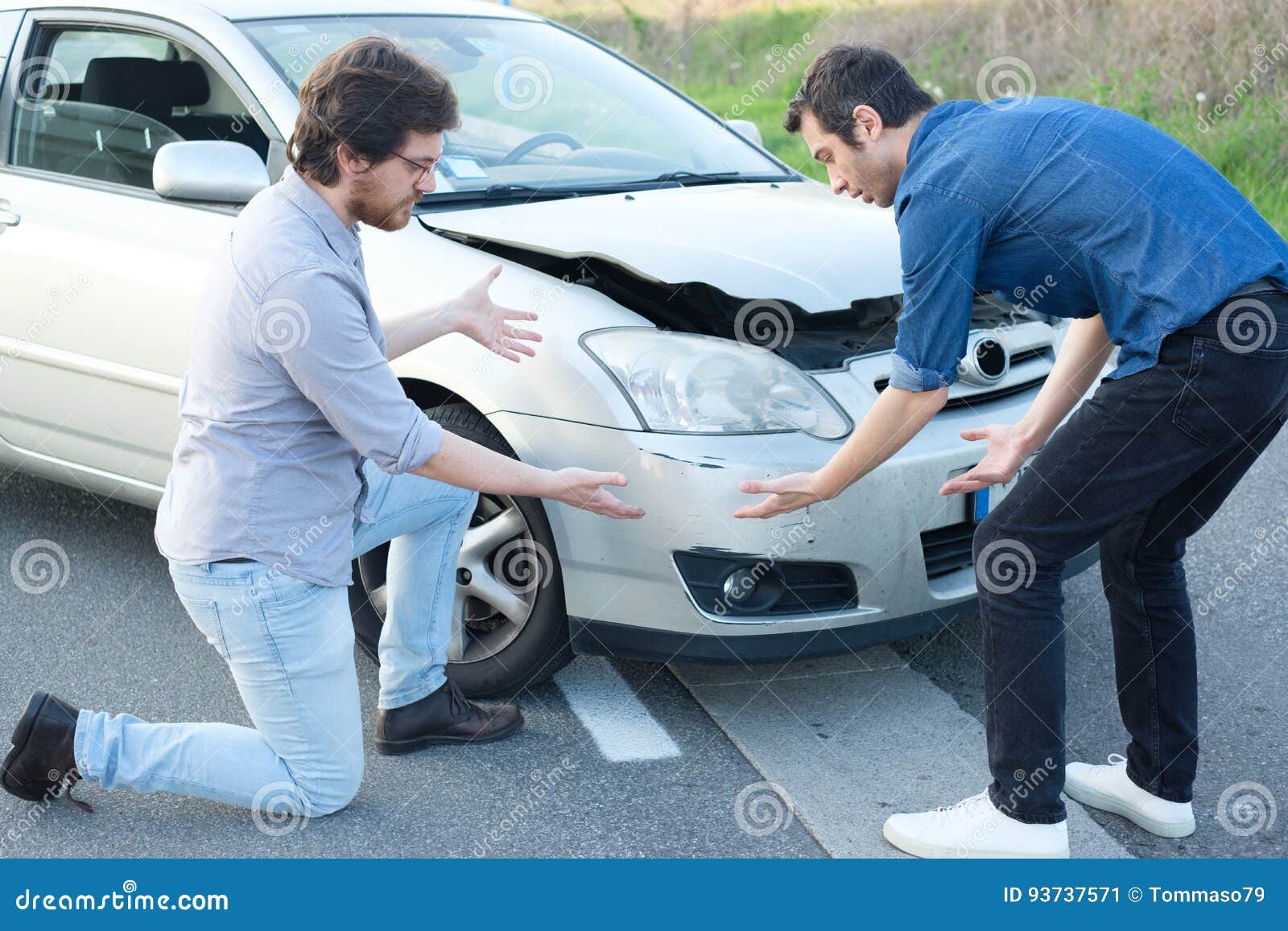 Two Angry Men Arguing After A Car Crash Stock Image Image Of