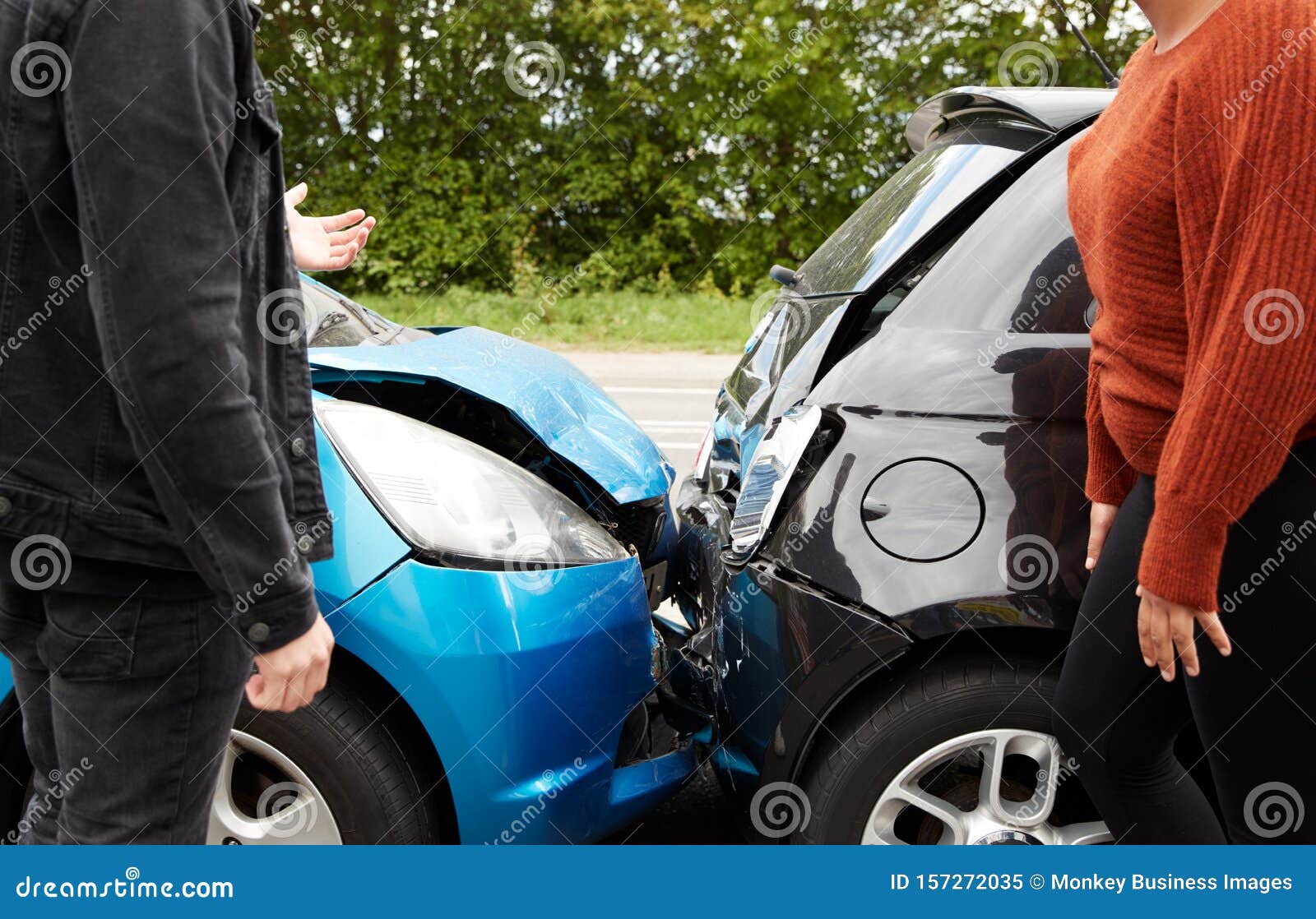 Two Angry Motorists Arguing Over Responsibility for Car Accident Stock ...