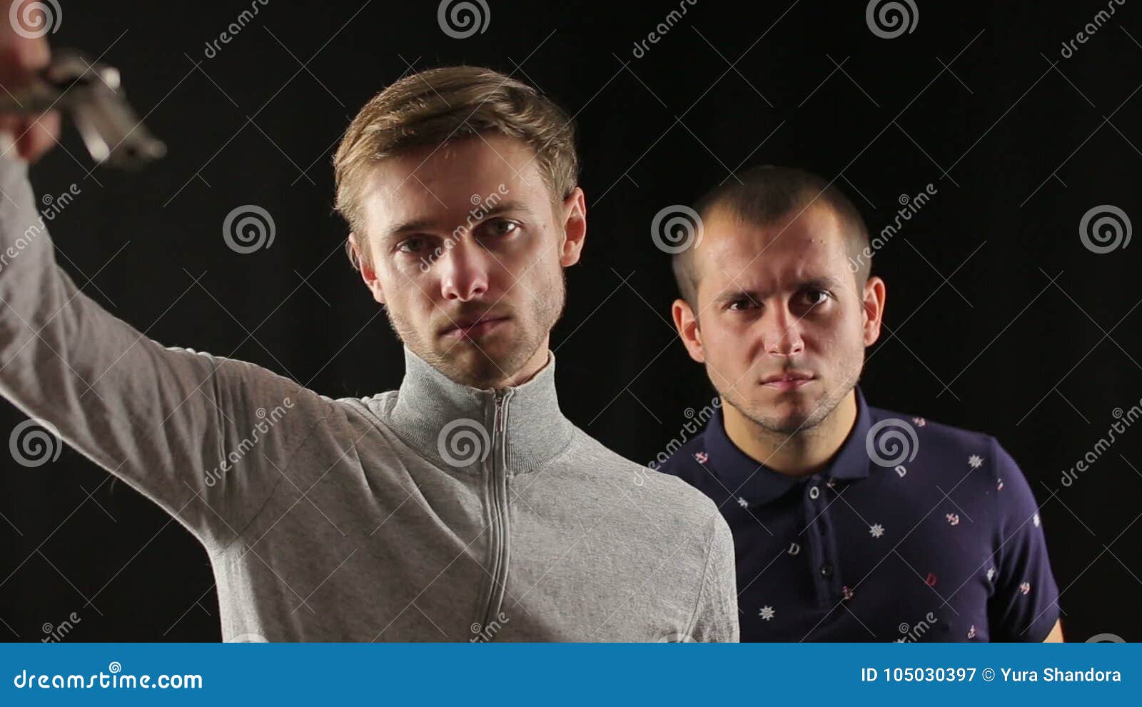 Two Angry Robbers Points Gun at the Viewer Stock Video - Video of ...