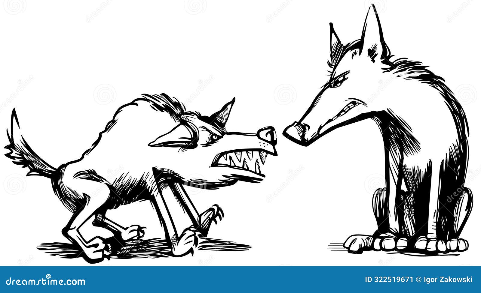 Two Angry Wolves Grinding Their Teeth Drawing Illustration Stock Vector ...
