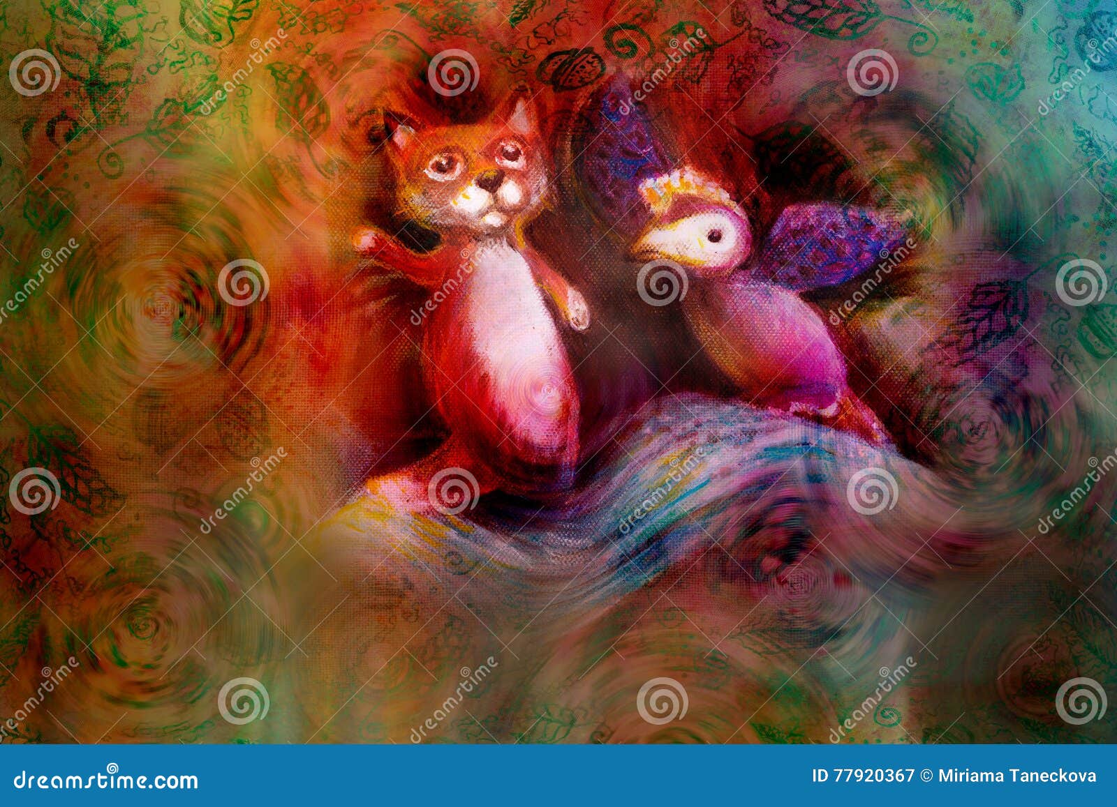 Two Animal Puppets, Fox and Violet Bird, on Abstract Background with ...