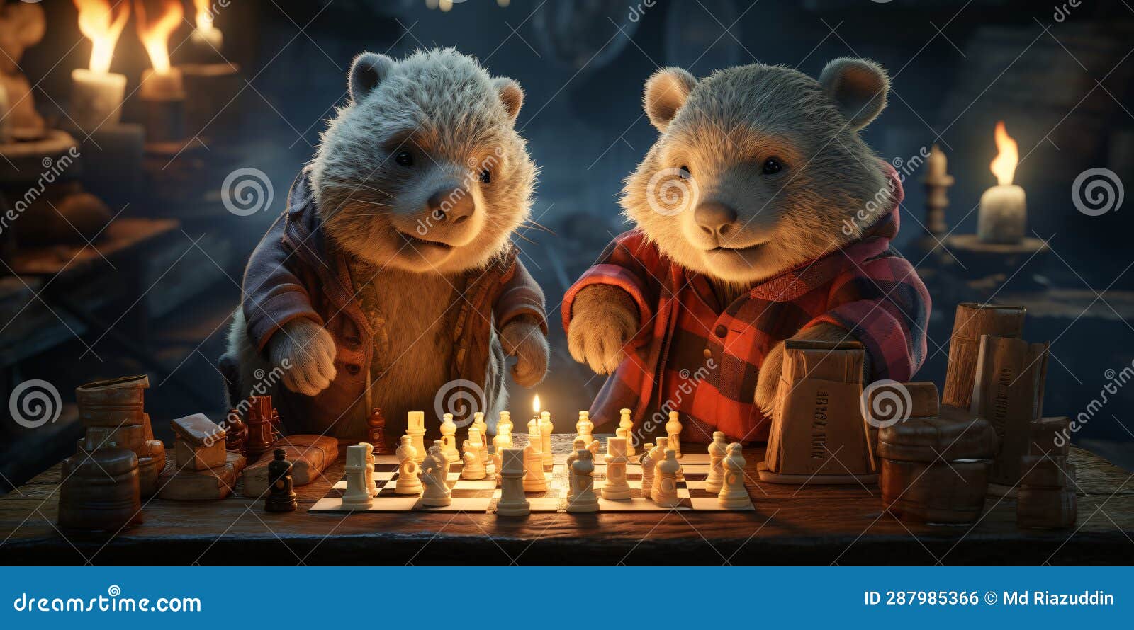 Two Animals Playing Chess Together Stock Illustration - Illustration of ...