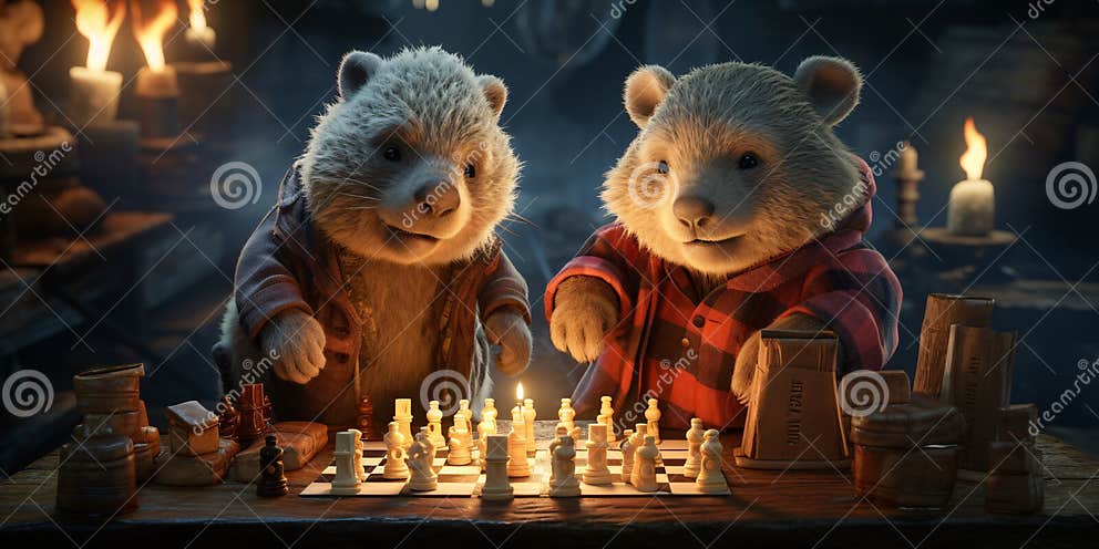 Two Animals Playing Chess Together Stock Illustration - Illustration of ...