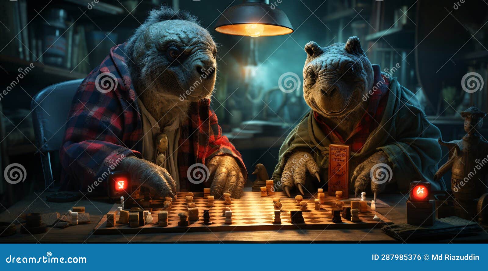 Two Animals Playing Chess Together Stock Illustration - Illustration of ...
