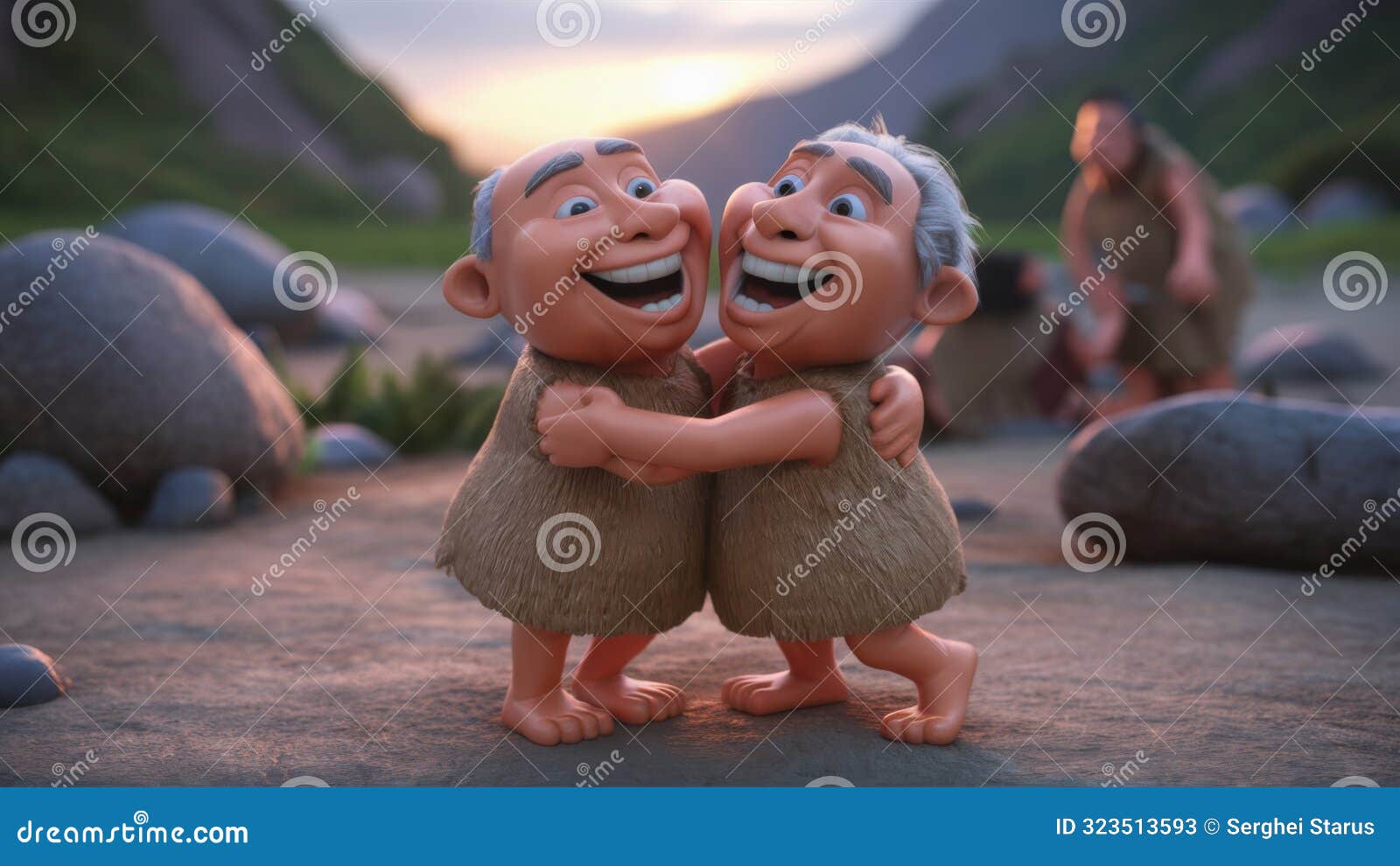 Two Animated Characters Hugging Each Other in a Field, AI Stock Image ...