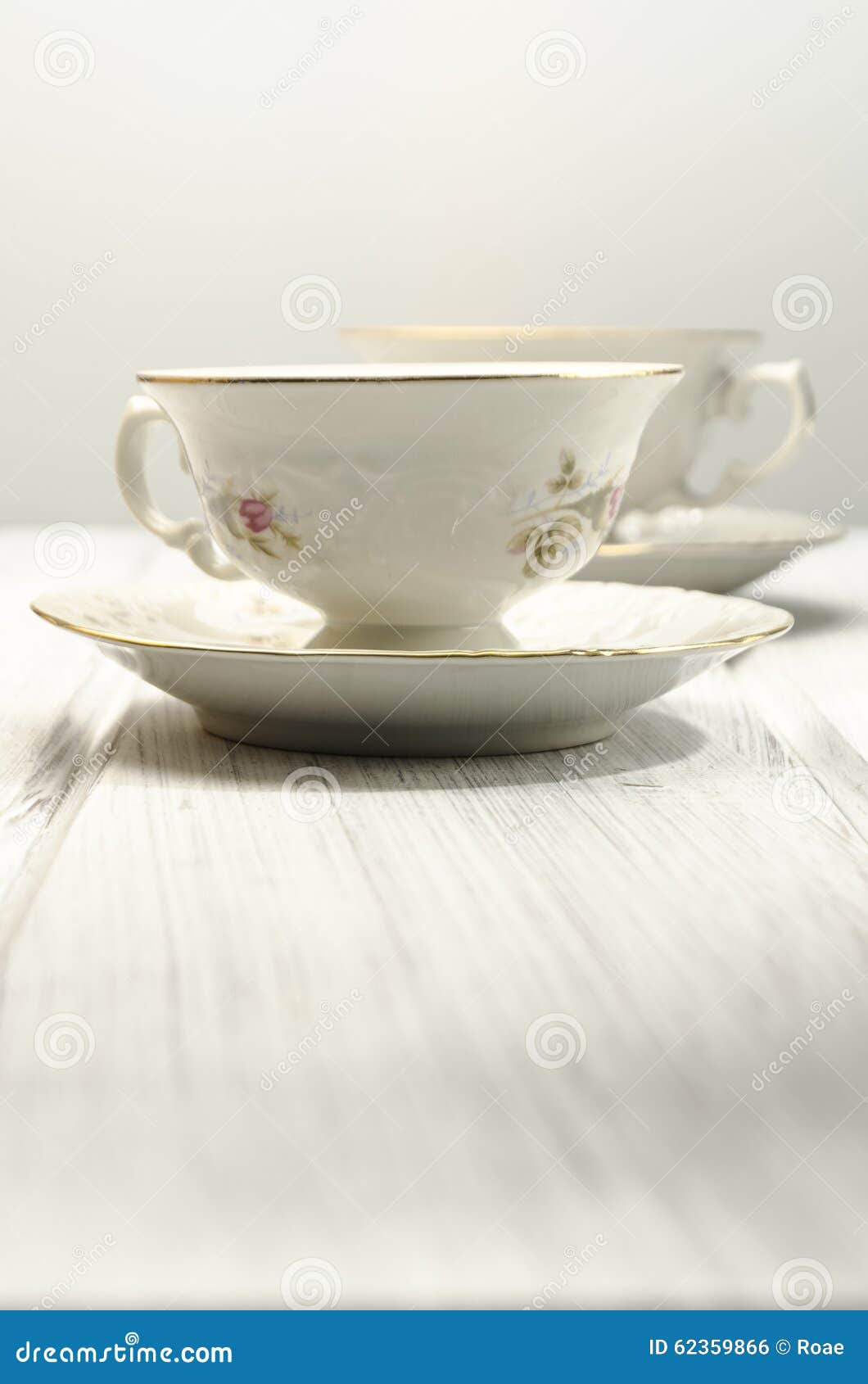 Two Antique Teacups on White Background Stock Photo - Image of ornate ...