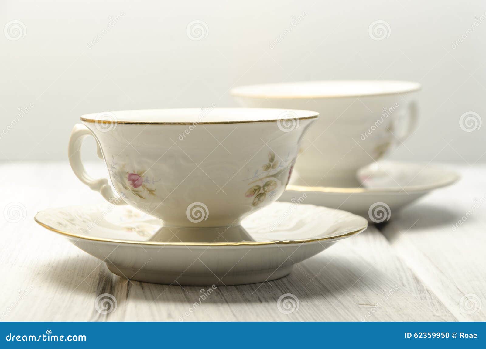 Two Antique Teacups on White Background Stock Photo - Image of floral ...