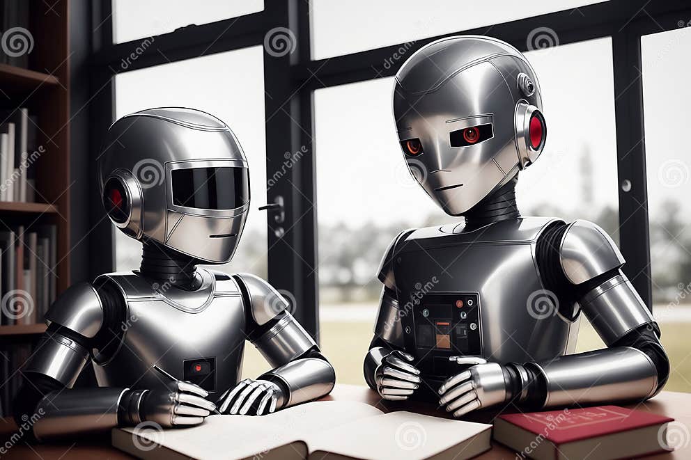 Two Antropomothic Robots Androids Doing Home Task, Concept of Machine ...