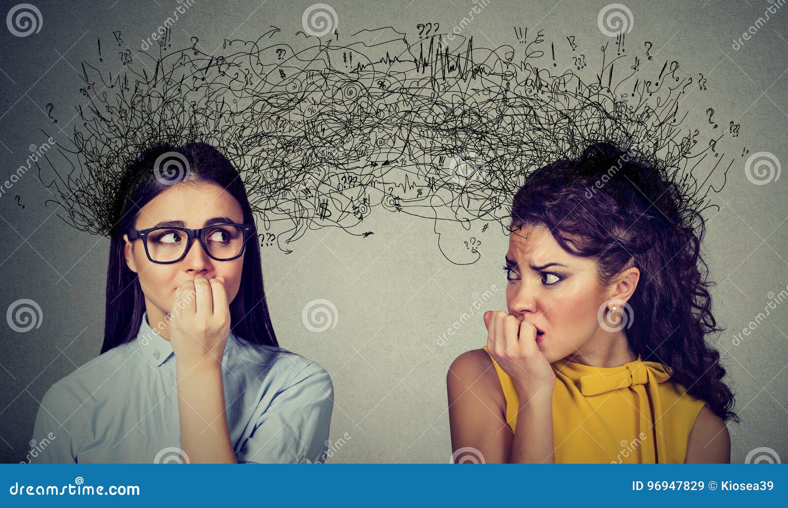 Two Anxious Women Looking at Each Other Exchanging with Many Thoughts ...