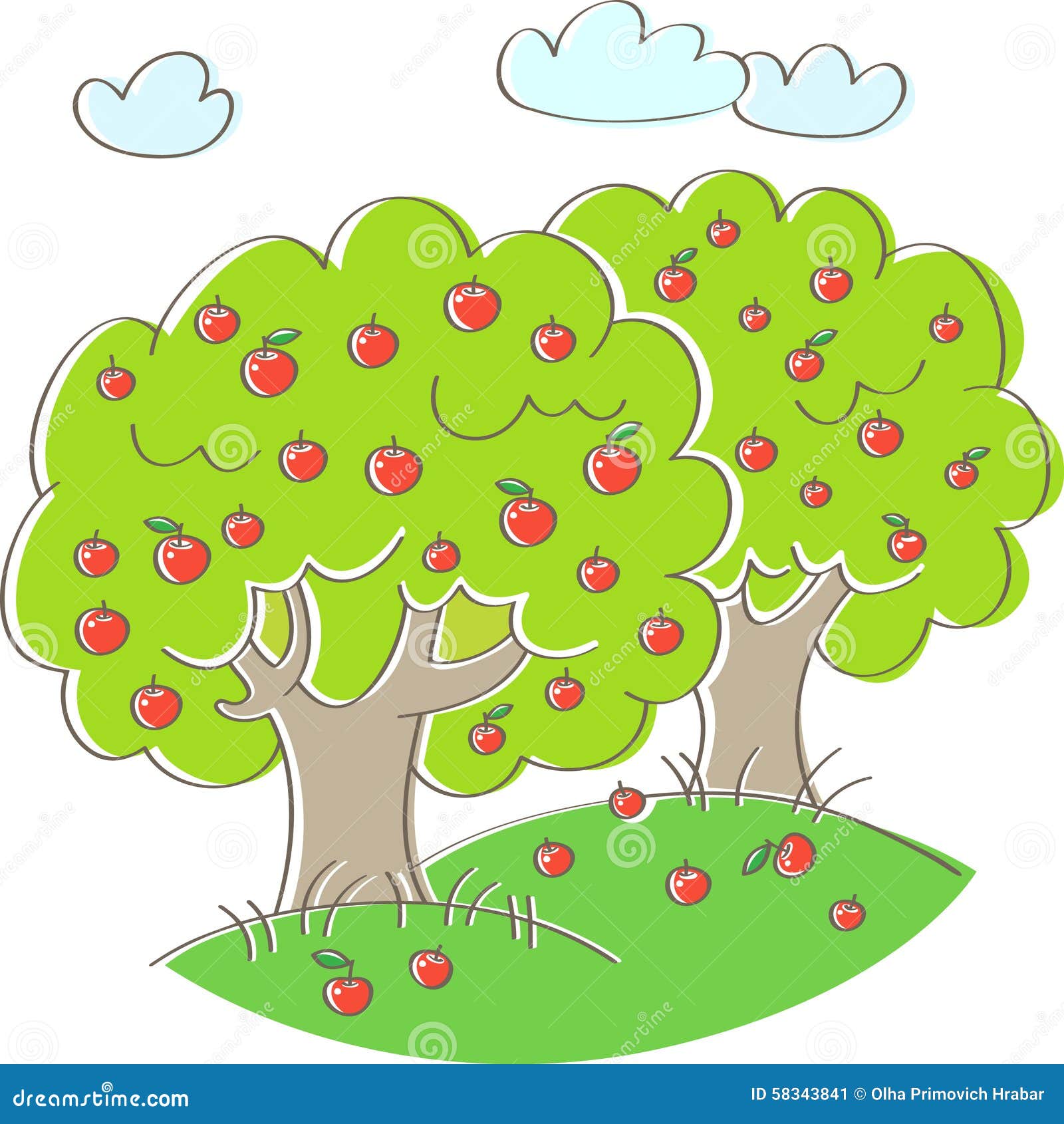 Two apple trees stock vector. Illustration of juicy, green - 58343841
