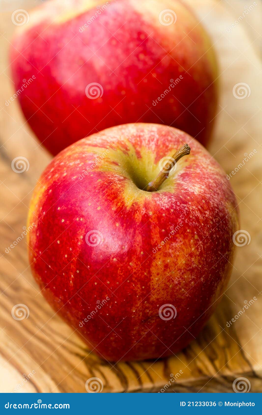 Two Apples on Wooden Table in Garden Stock Photo - Image of object ...