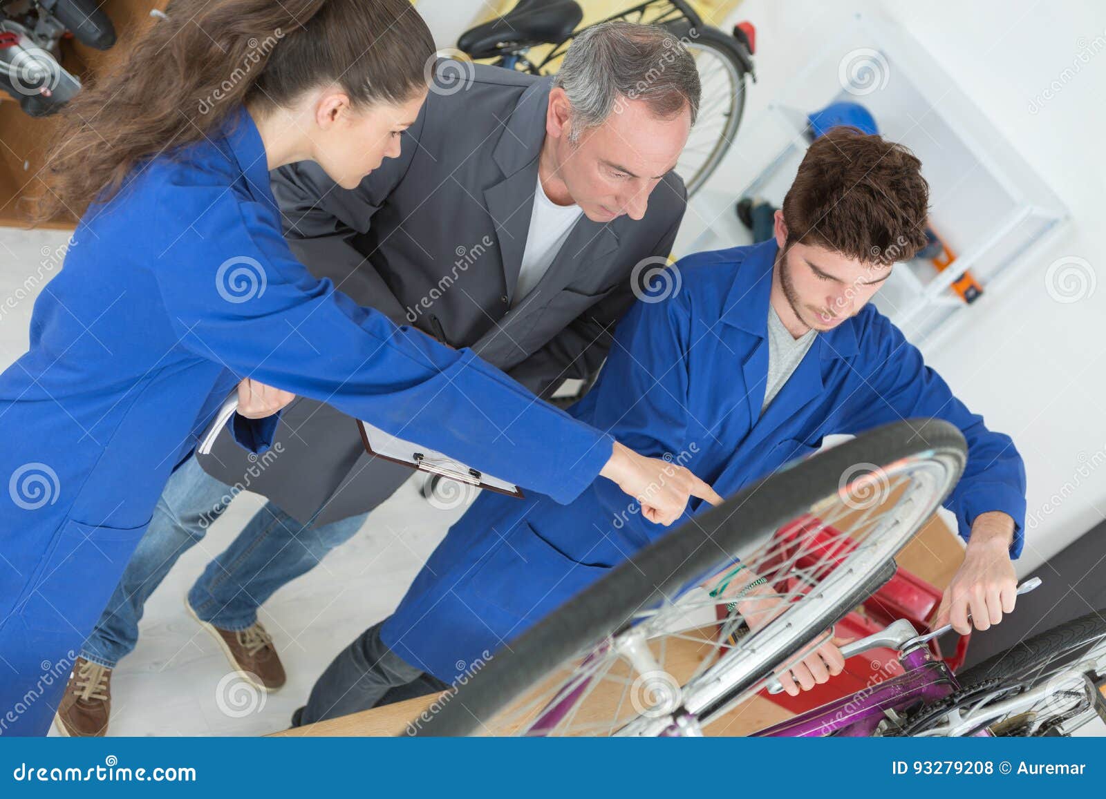 Two Apprentices Show Manager How they Repair Bicycle Stock Photo ...