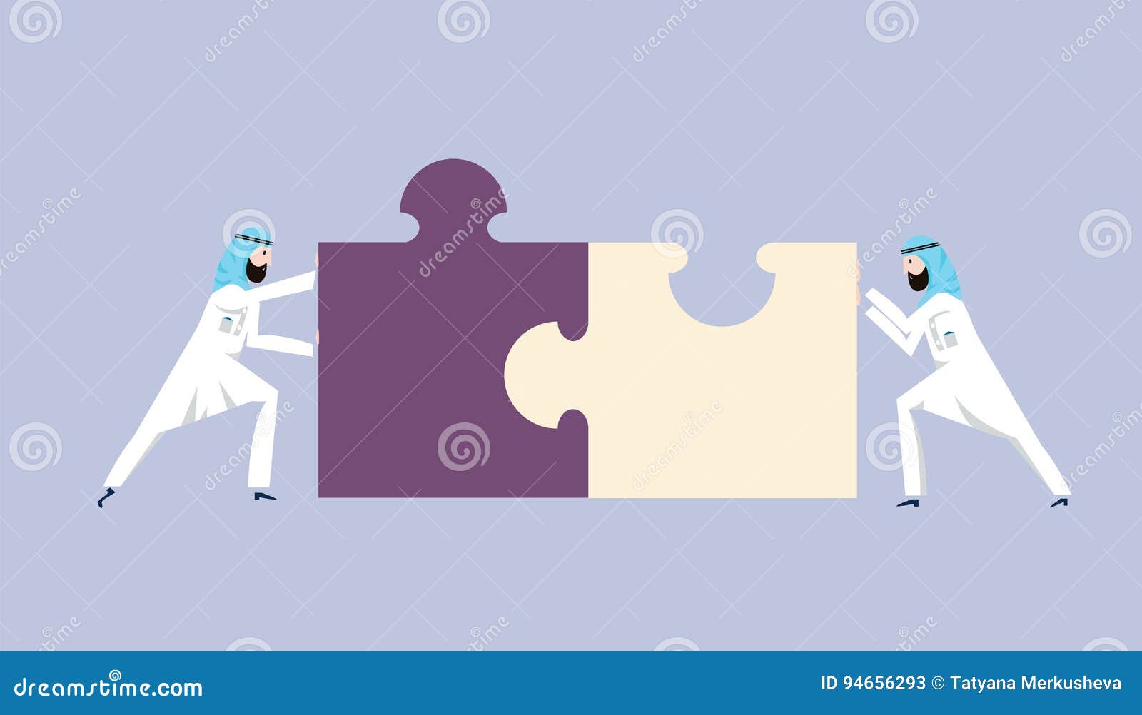 Two Arab Businessmen Pushing The Pieces Of Puzzles. The Concept Of ...