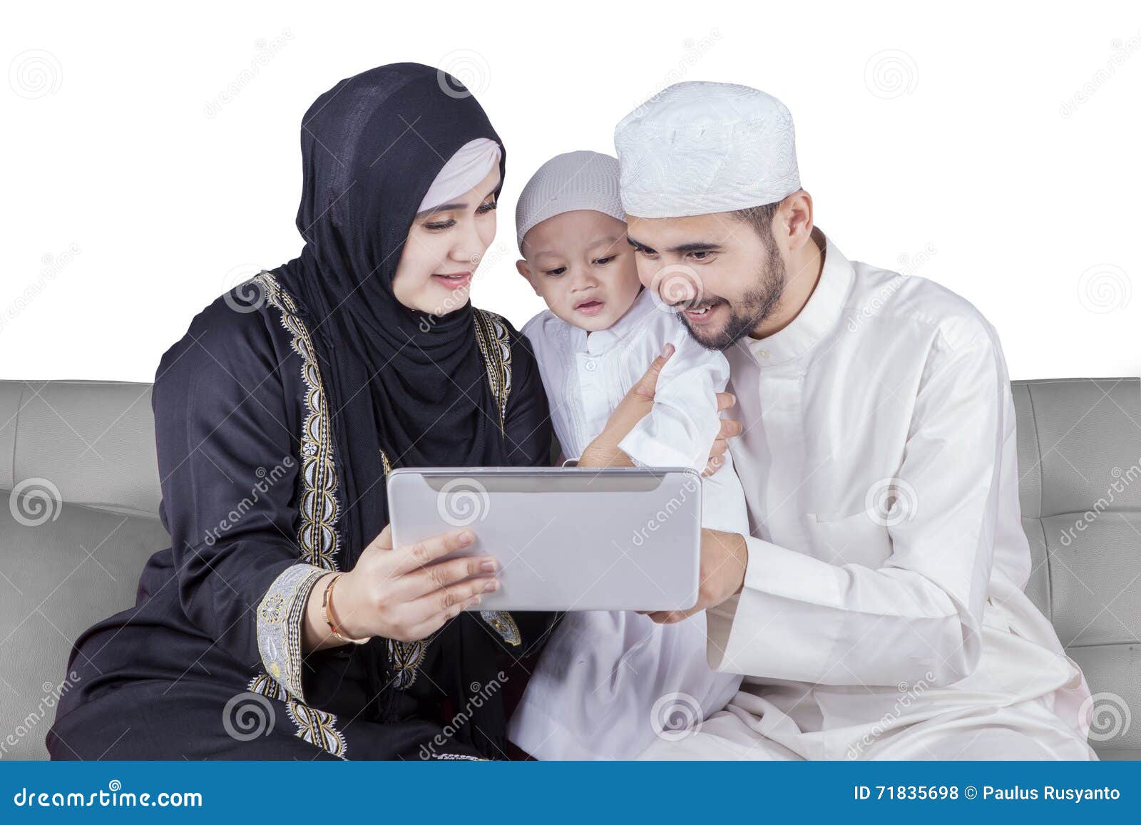 Two Arabic Parents and Their Son Use Tablet Stock Photo - Image of ...
