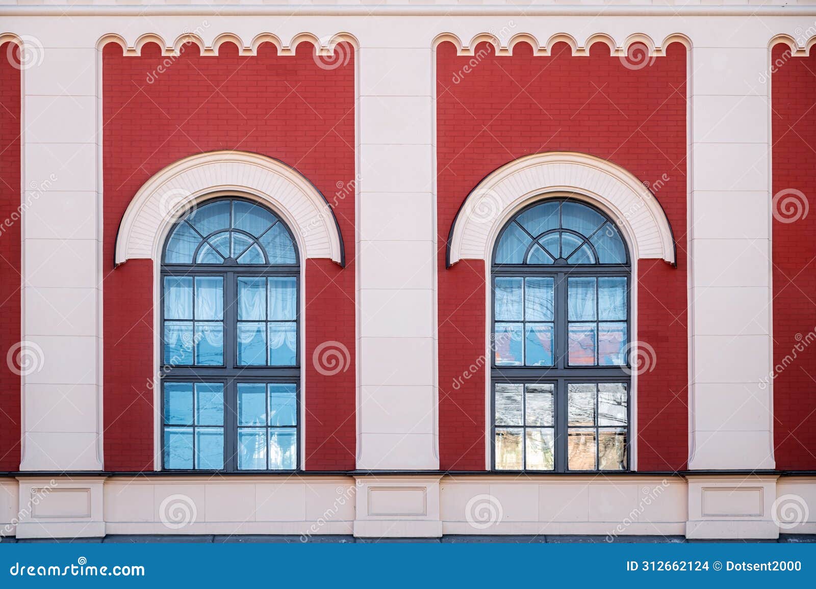 Two Arched Windows on a Brick Wall Stock Photo - Image of stucco ...