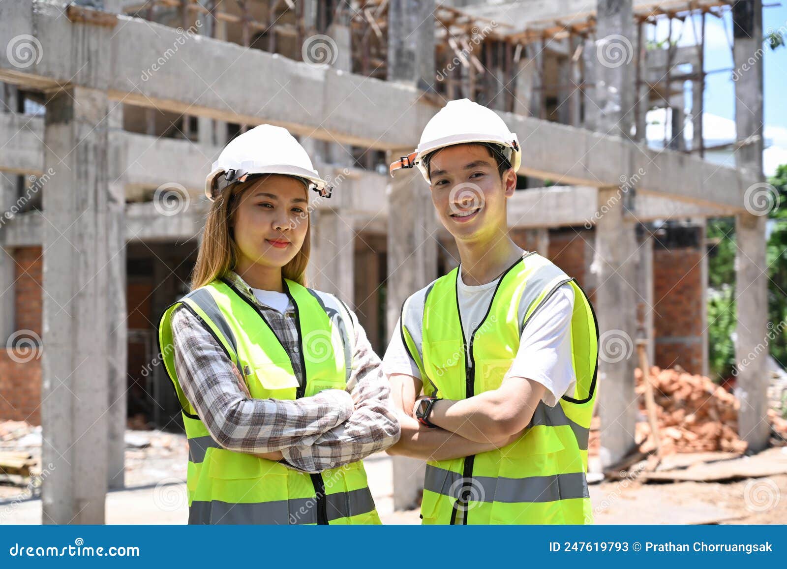 Two Architect Standing with Arm Crossed at Building Construction Site ...