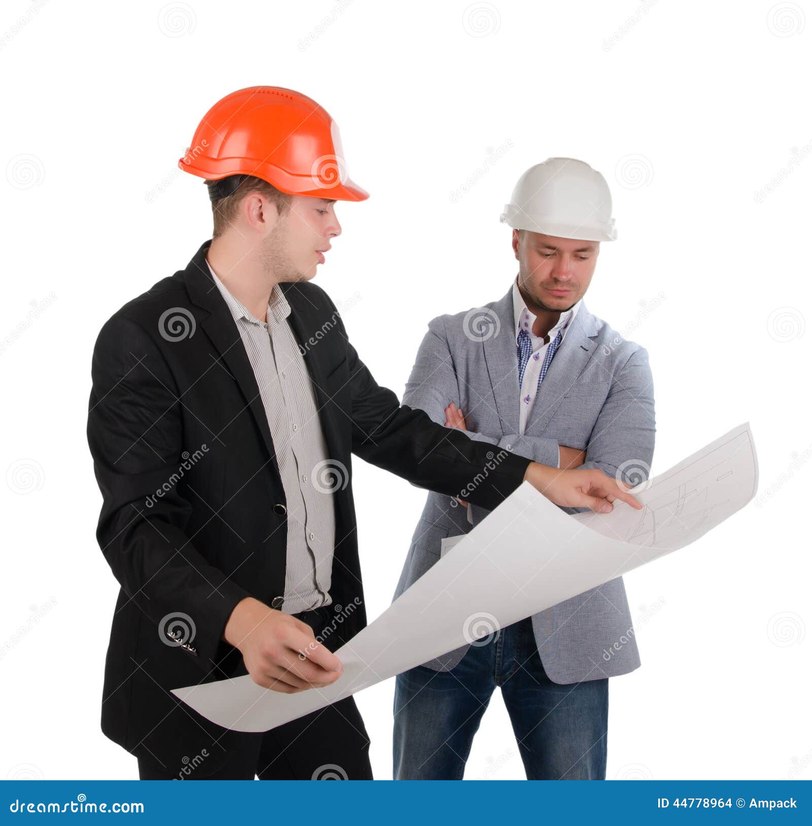 Two Architects Looking at a Building Plan Stock Photo - Image of ...