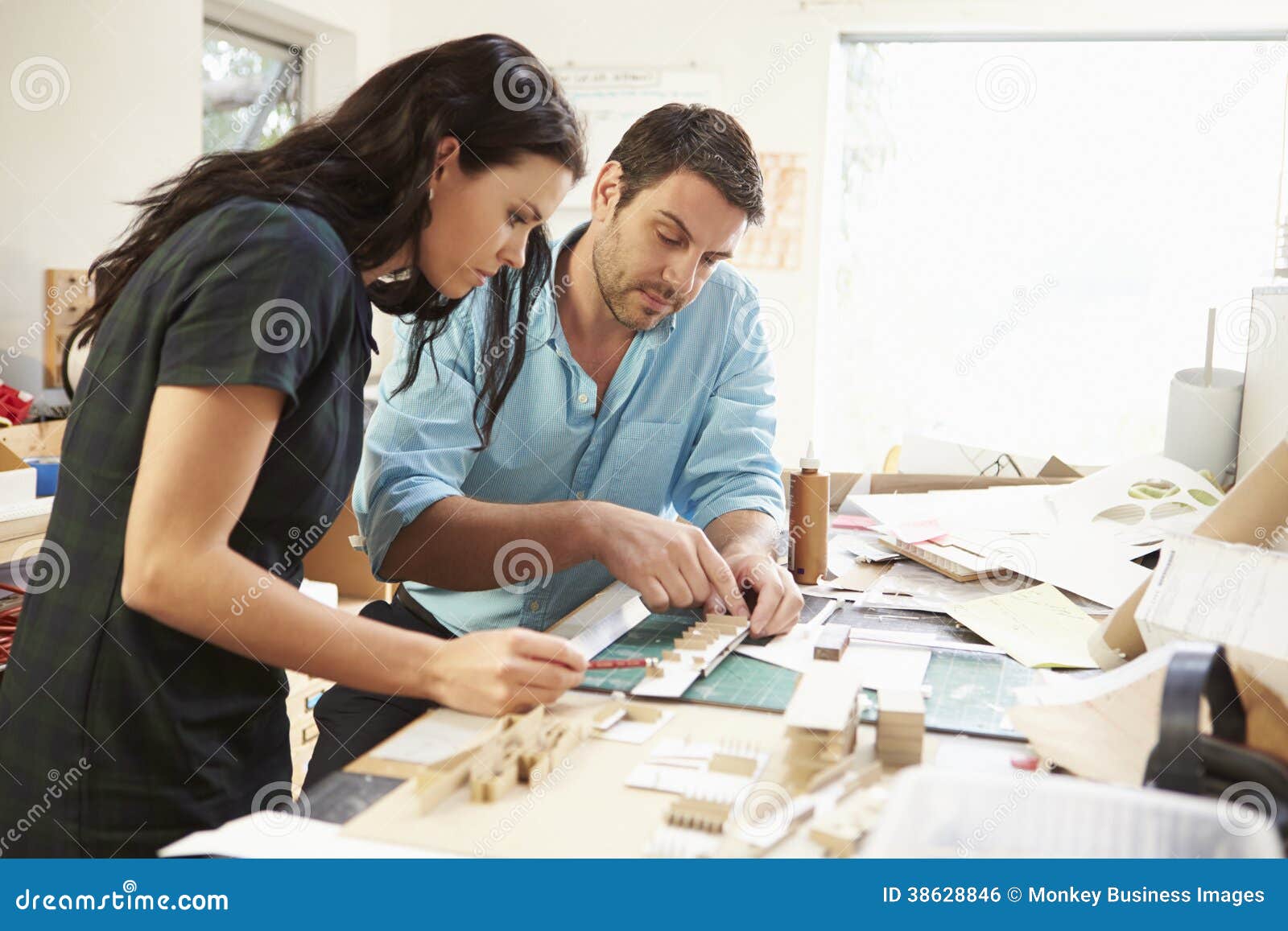 Two Architects Making Models in Office Together Stock Photo - Image of ...
